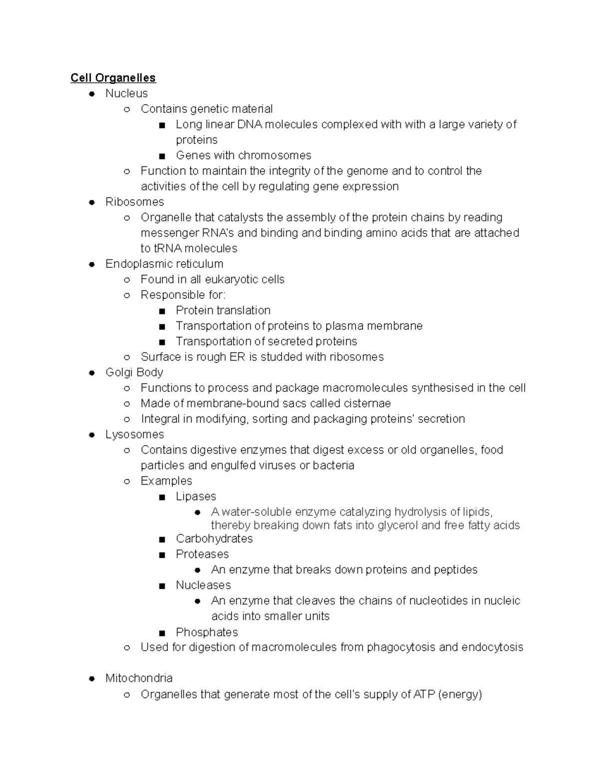 Cell Organelles - Lecture notes 1-7 - Cell Organelles Nucleus Contains ...