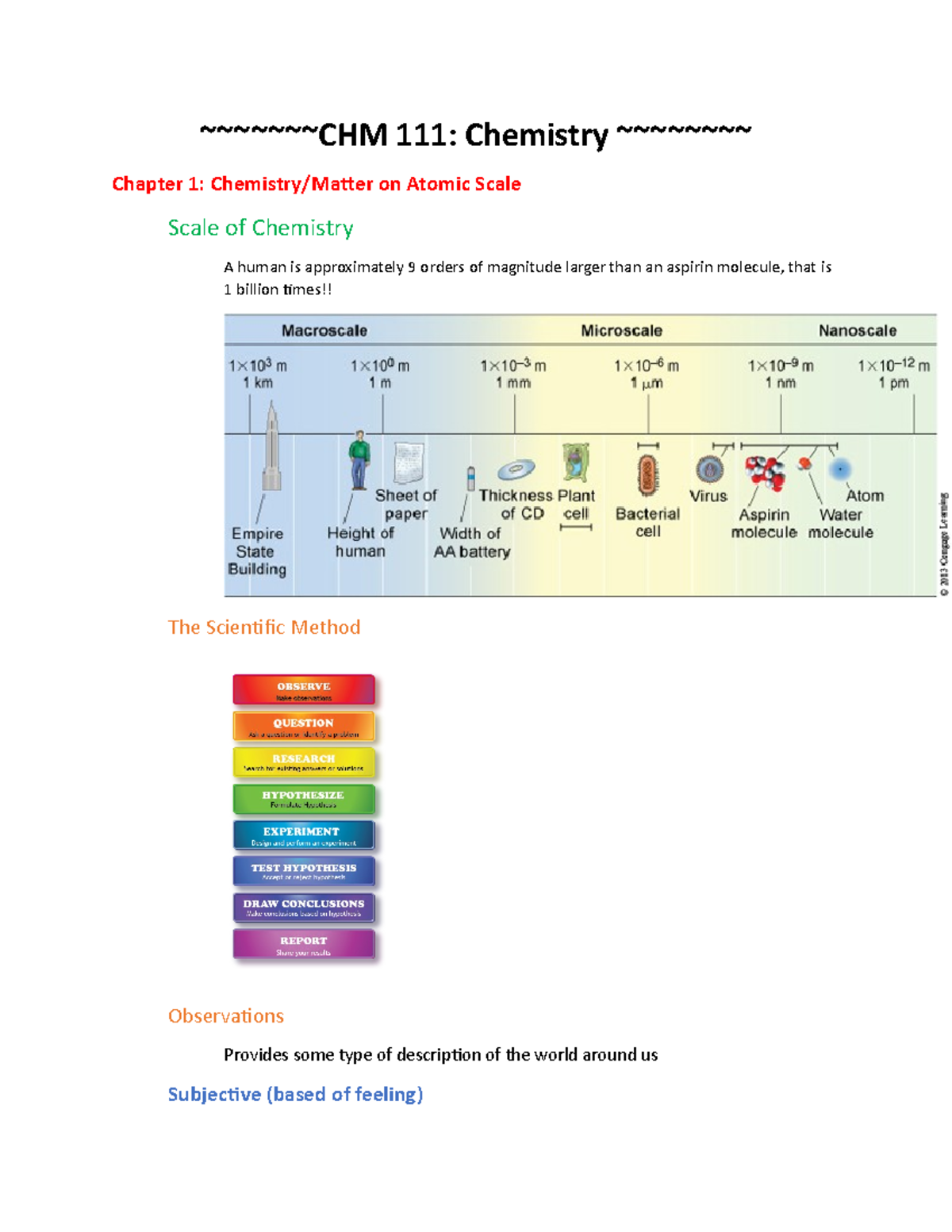 CHM111 Notes 1 - ~~~~~~~CHM 111: Chemistry ~~~~~~~~ Chapter 1 ...