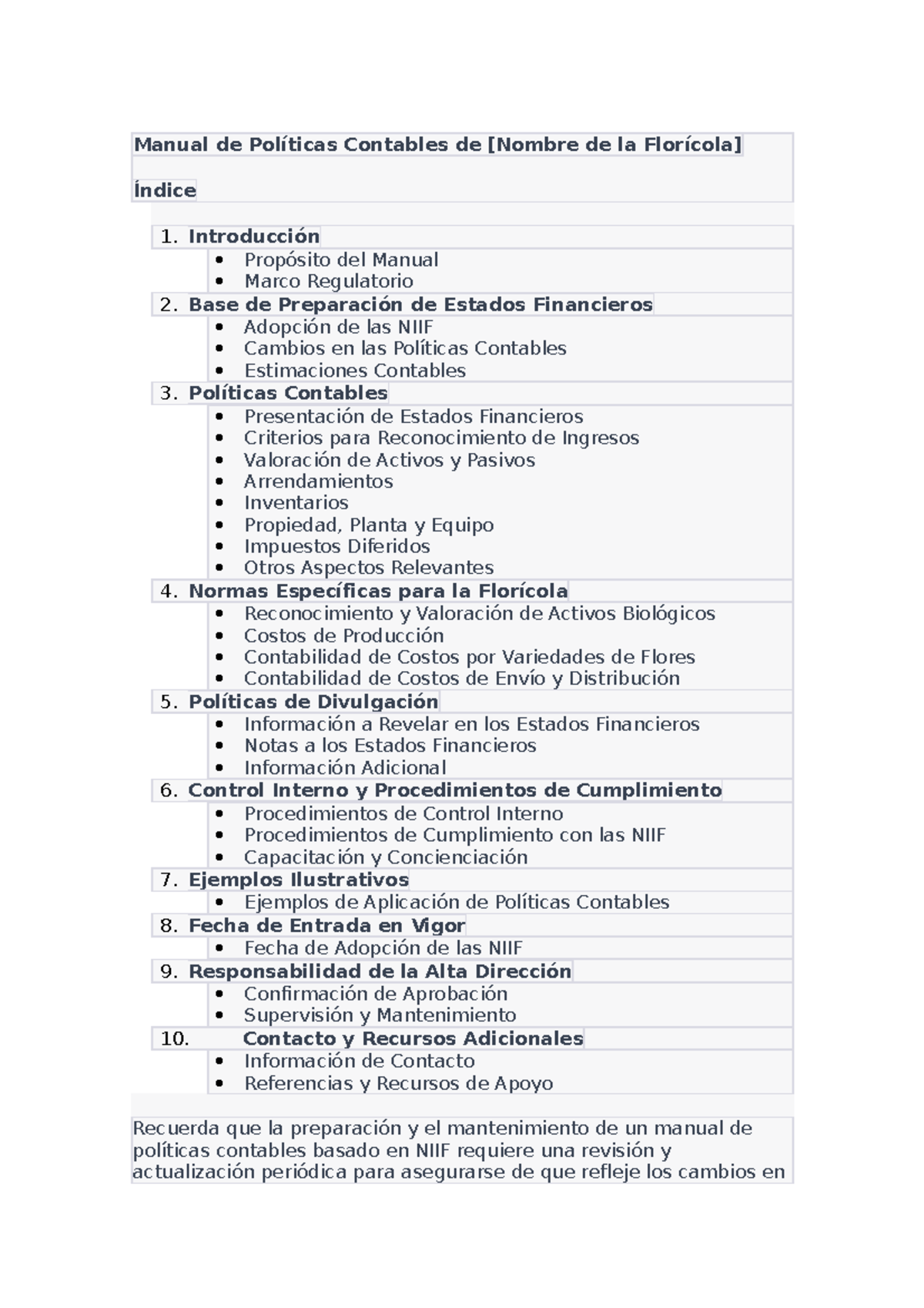 Estructura de un Manual de Políticas Contables - Manual de Políticas ...
