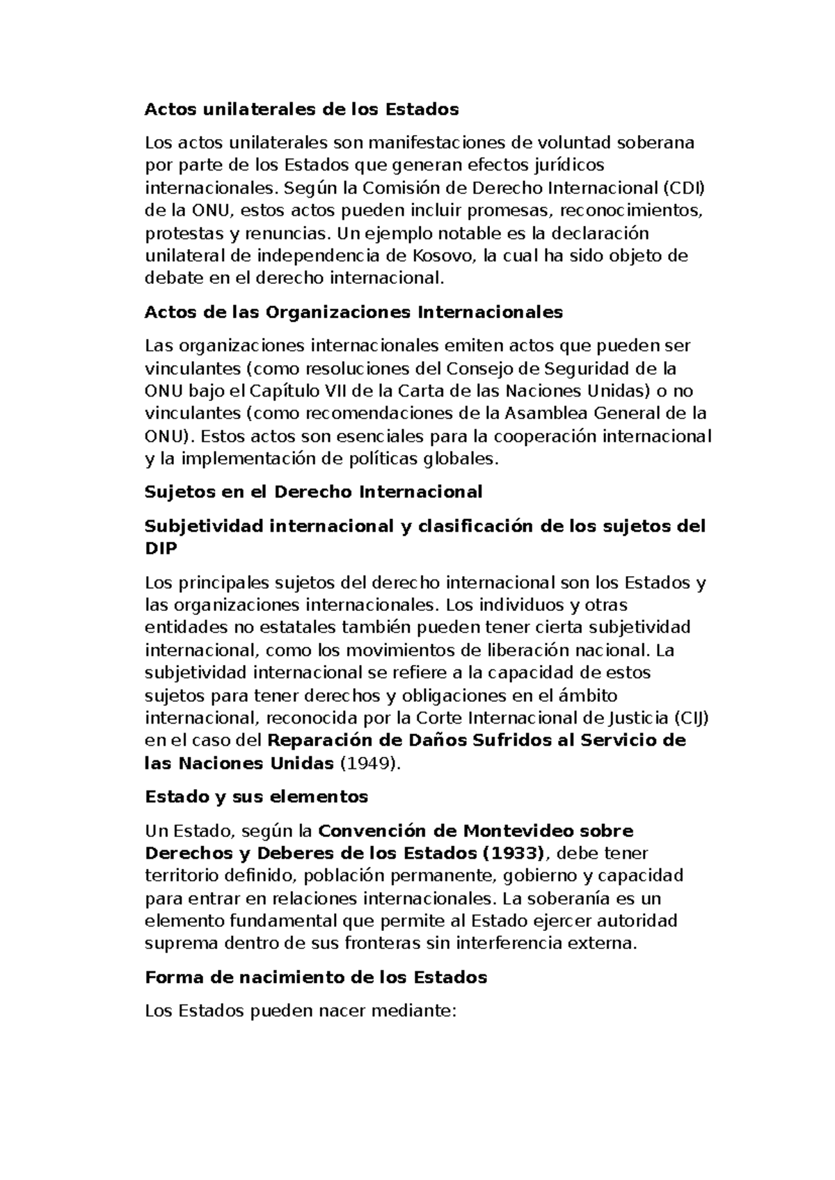 resumen del curso - Actos unilaterales de los Estados Los actos ...