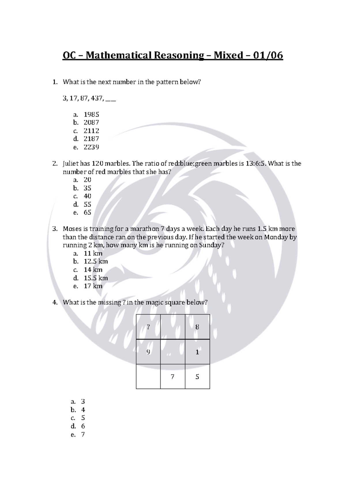 OC MR 0106 - Math - OC – Mathematical Reasoning – Mixed – 01/ 1. What ...