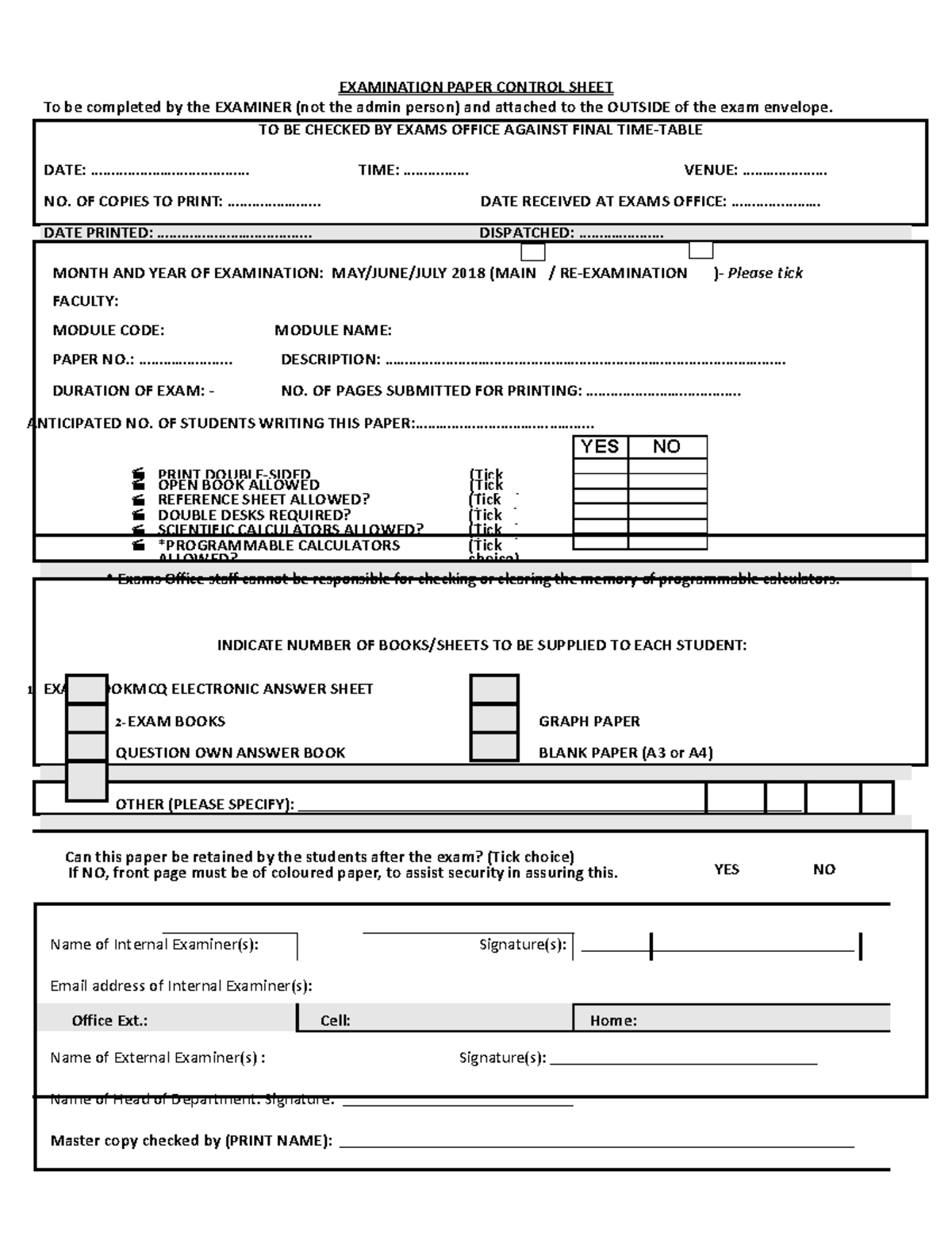 503 Final Assesment 2021 - EXAMINATION PAPER CONTROL SHEET To be ...
