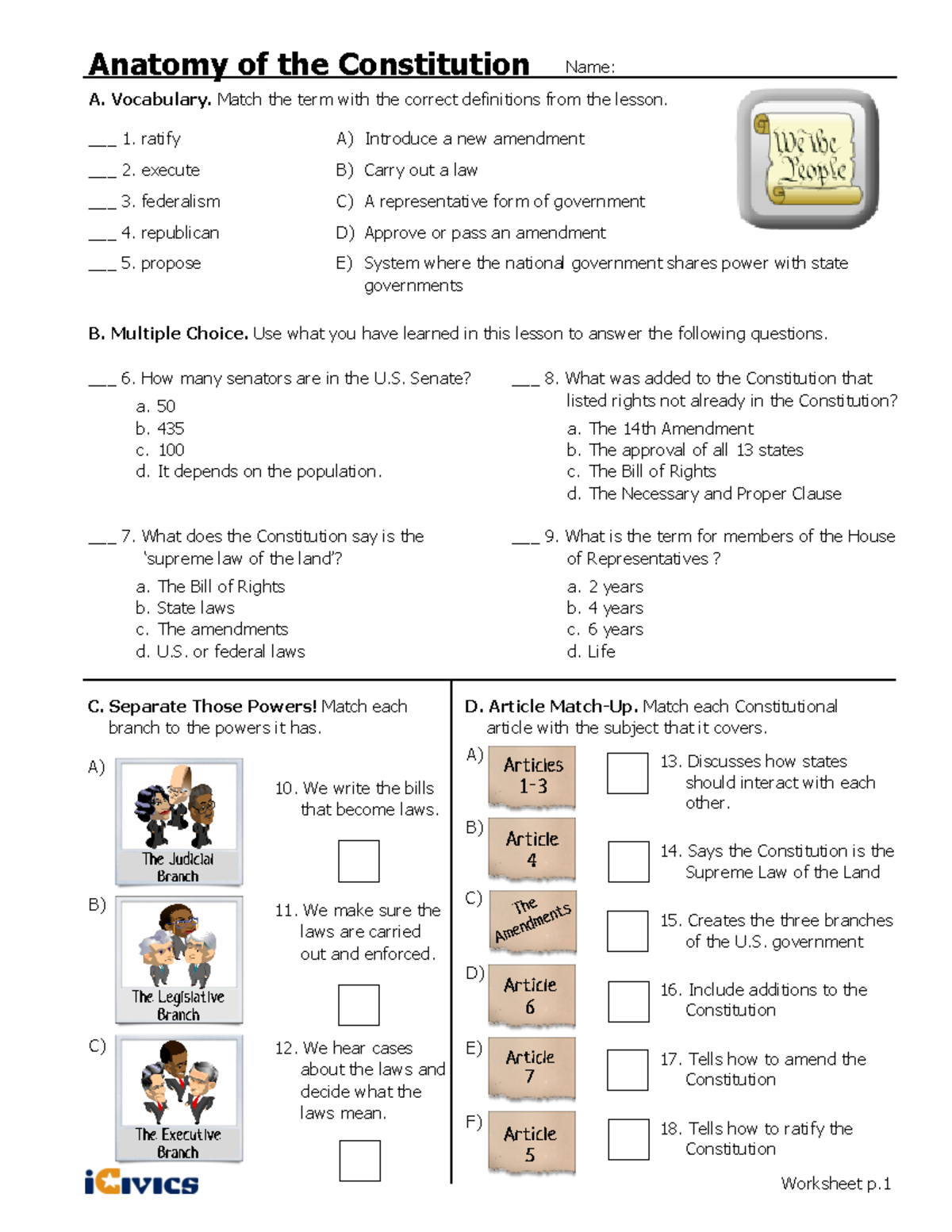 Anatomy Of Constitution Activities Fillable Anatomy Of The