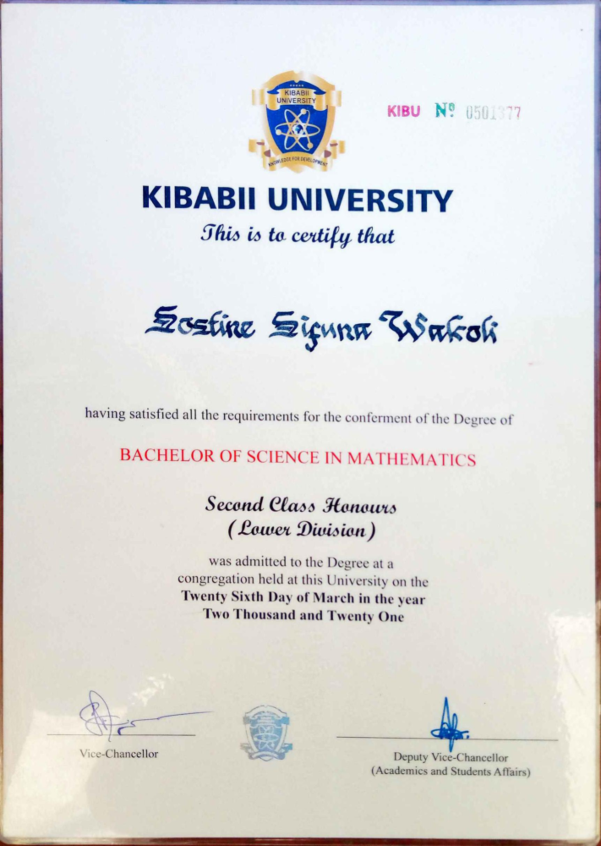 Academic certificates - Masters of Science in Pure Mathematics - Studocu