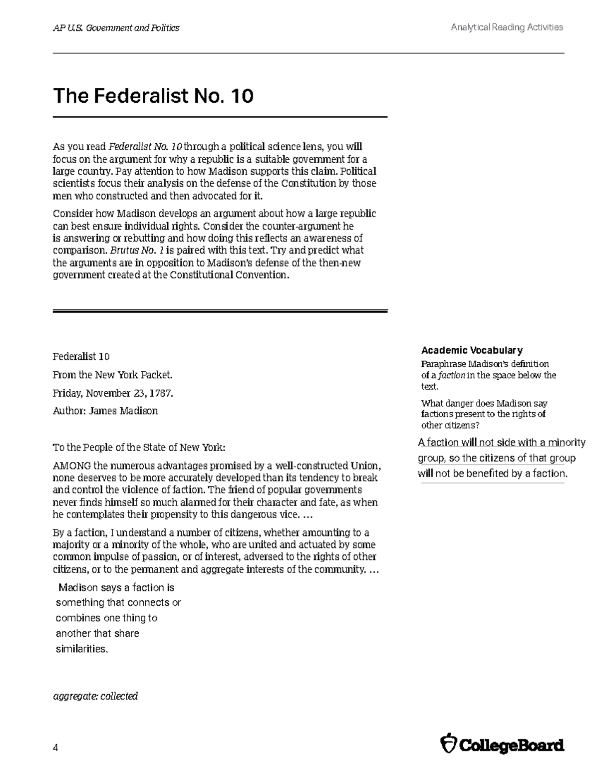 Kami Export - The Federalist No - The Federalist No. 10 As you read ...