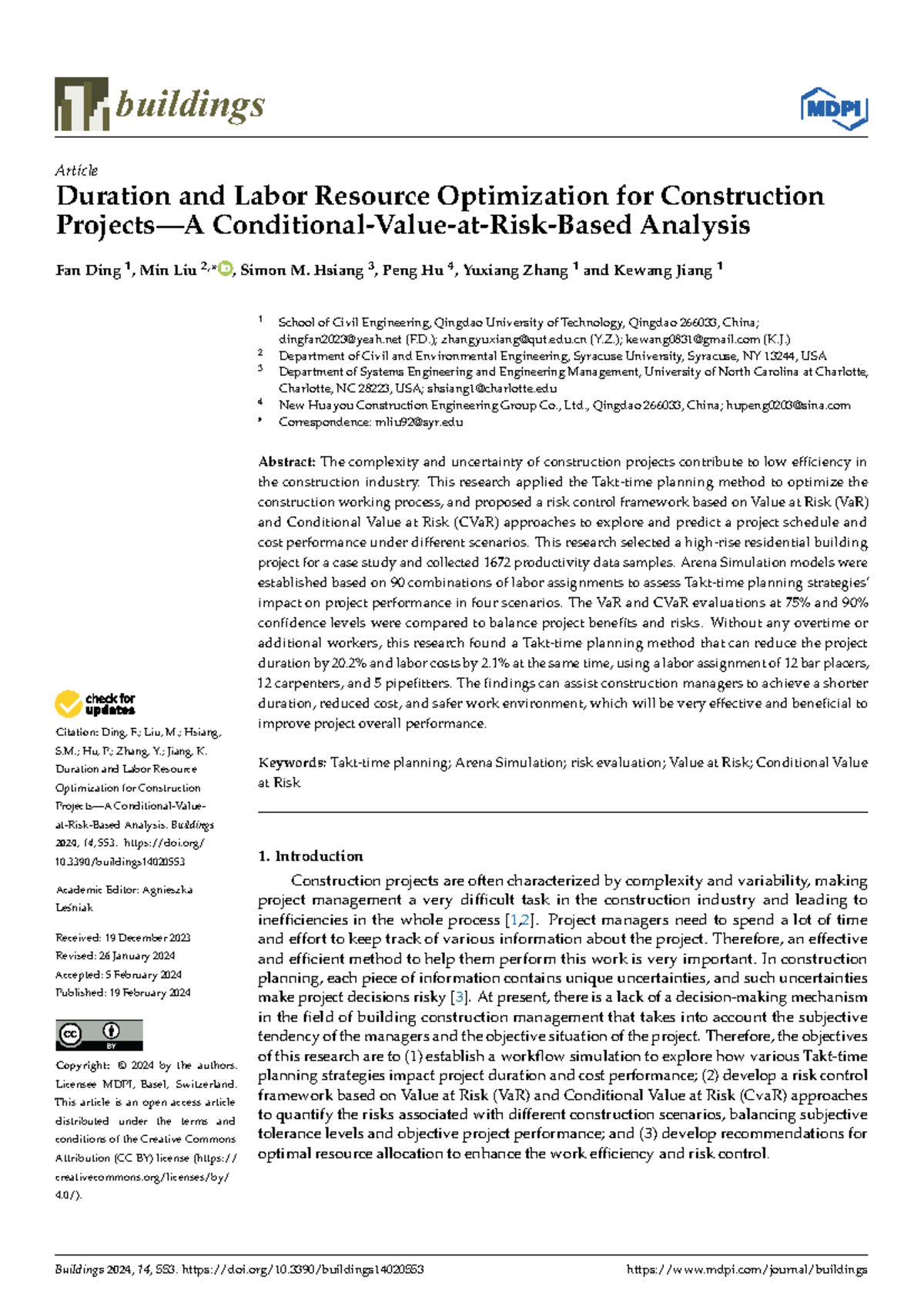 Duration and Labor Resource Optimization for Construction Projects - A ...