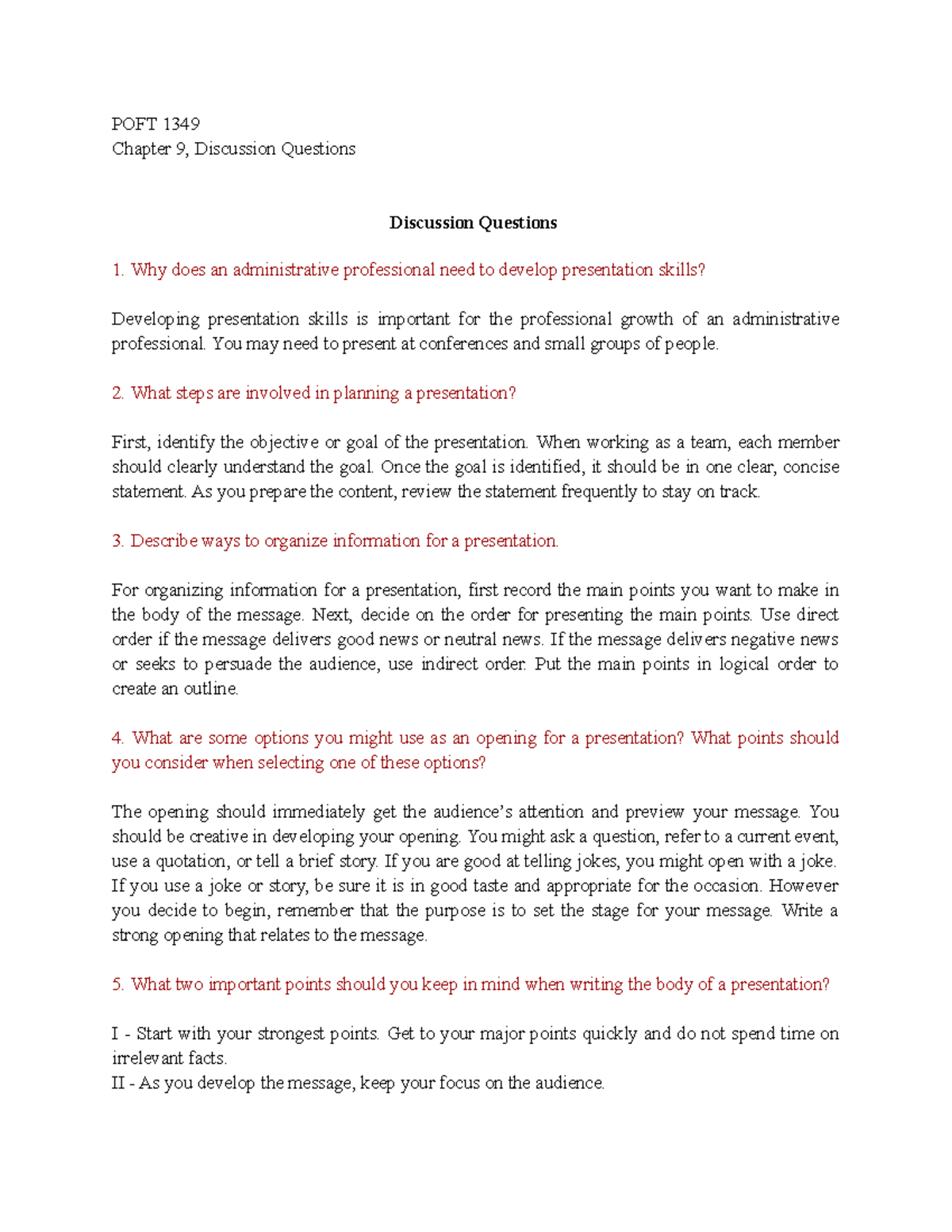 Chapter 9 - Discussion Questions - POFT 1349 Chapter 9, Discussion ...