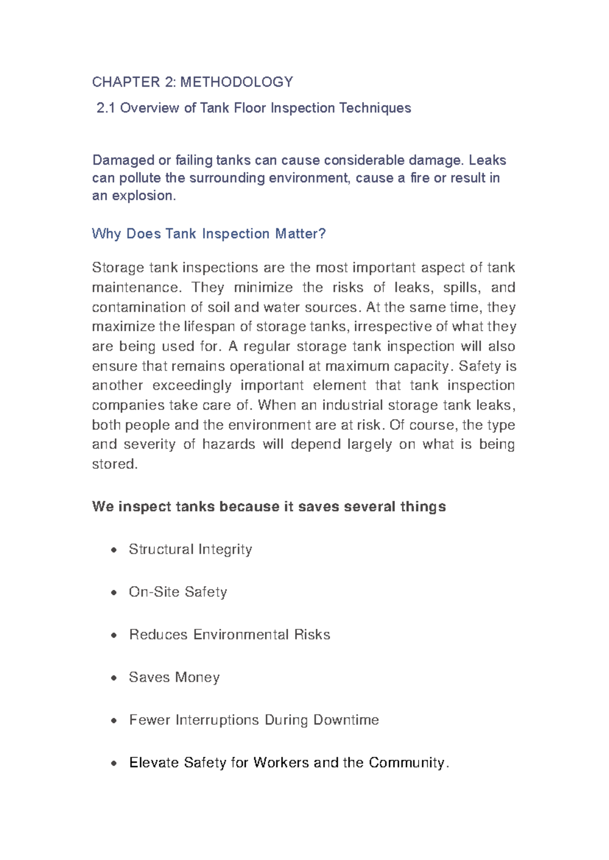 Chapter Two - dfNDGJ,ZVNCVHJLCG - CHAPTER 2: METHODOLOGY 2 Overview of Tank Floor Inspection ...