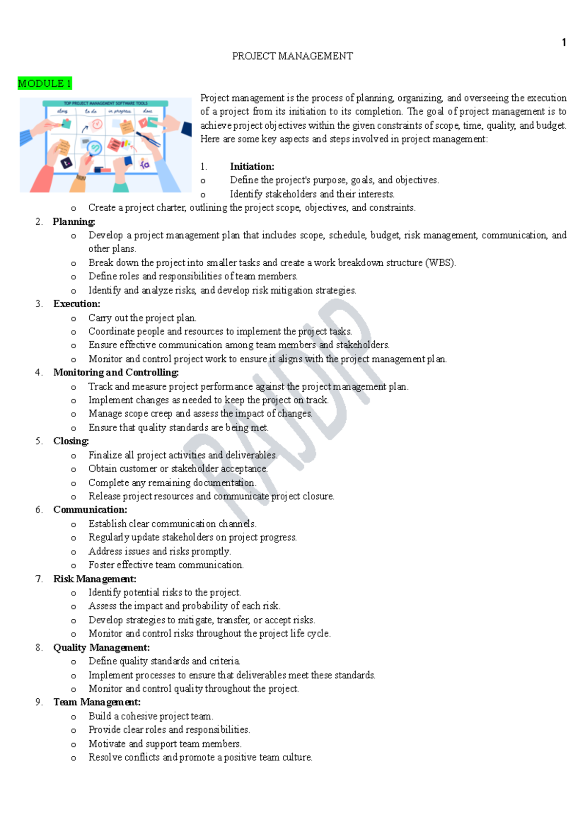 Project Management for BBA student - PROJECT MANAGEMENT MODULE 1 ...