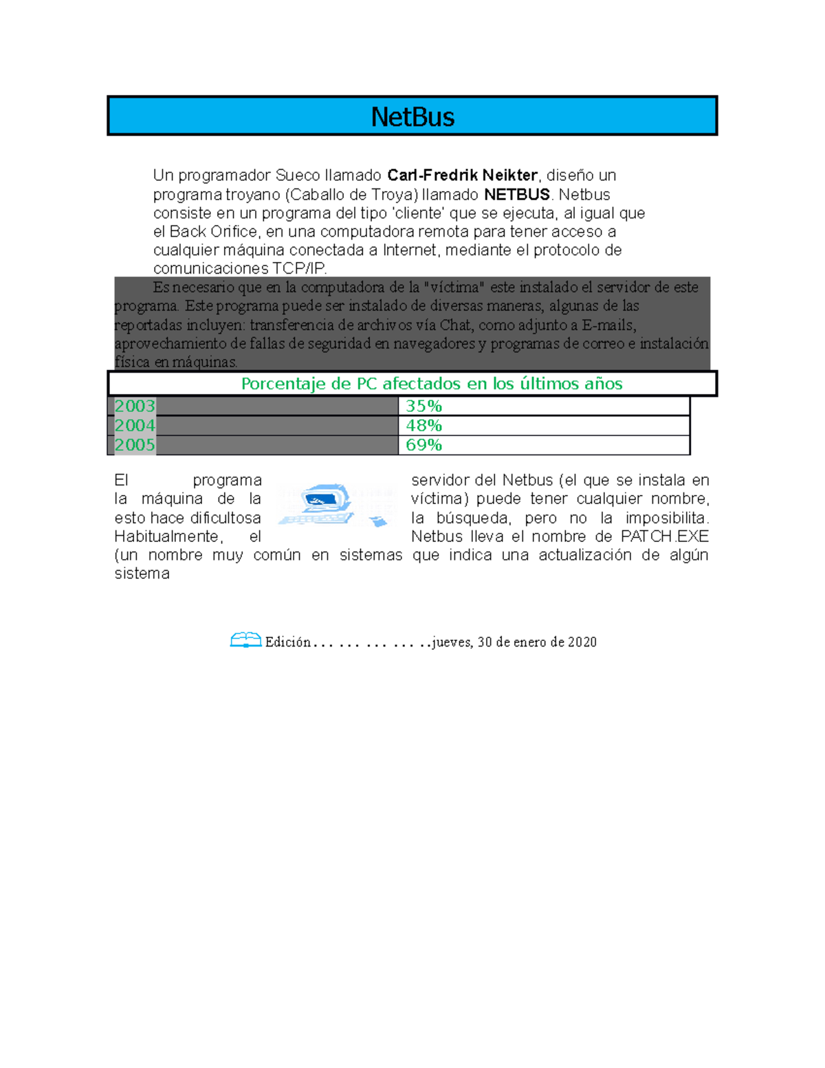 Virus - nannana - NetBus Un programador Sueco llamado Carl-Fredrik ...