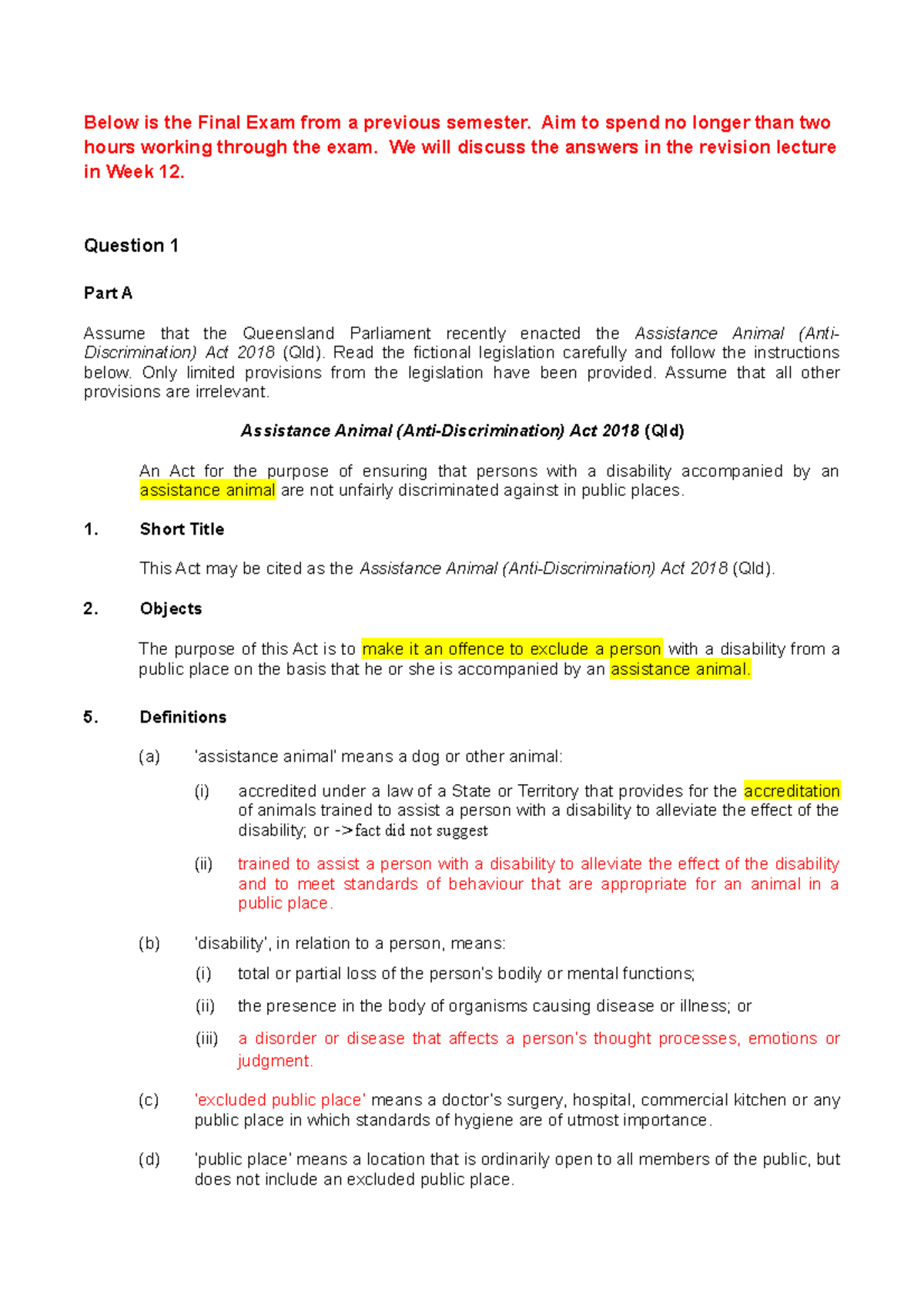 LFA Final Exam 203 - Practice Exam Week 12 - Below is the Final Exam ...