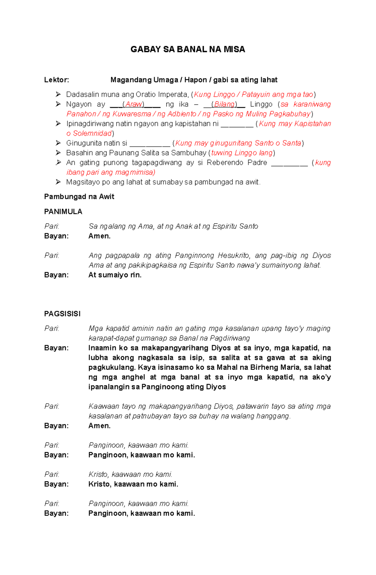 Gabay SA Banal NA MISA - For Religious and Church Mass - GABAY SA BANAL ...