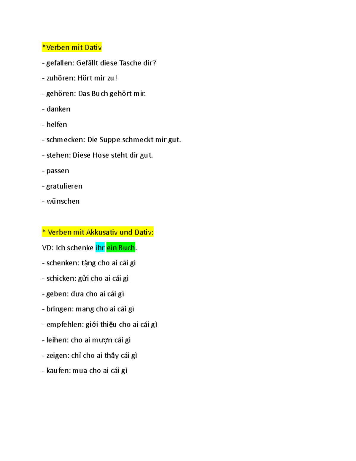 Verben mit Akkusativ und Dativ - *Verben mit Dativ gefallen: Gefällt ...