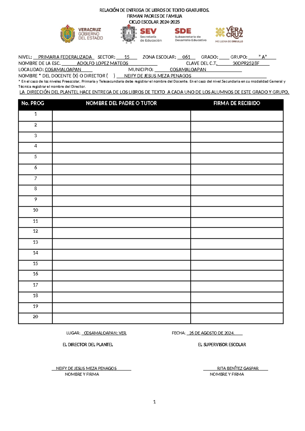 Firmas padres cct - kjdksjdksjdksjdkasdjkasdjask - RELACIÓN DE ENTREGA ...