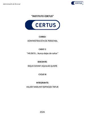 AA2 Administración DE Personal - INSTITUTO DE EDUCACIÓN SUPERIOR TECNOLÓGICO PRIVADO CERTUS ...