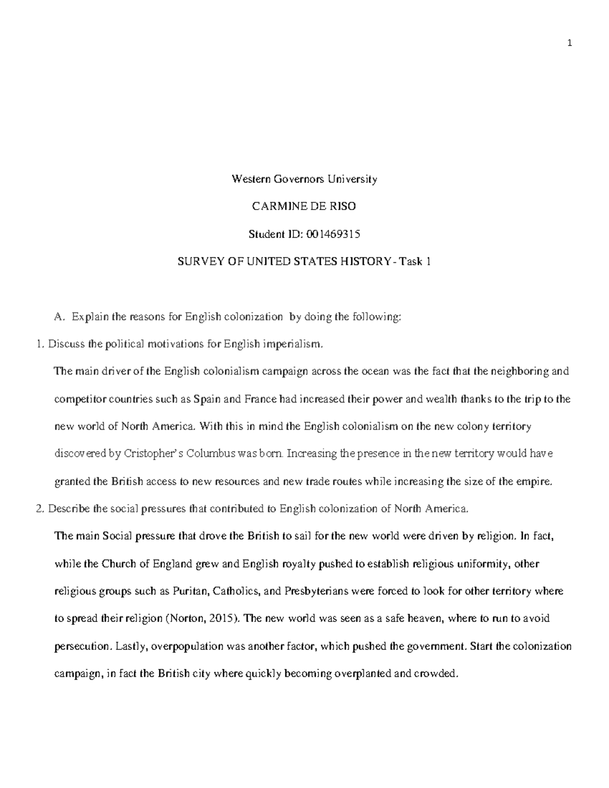 Survey of United States History - C121 - Western Governors University ...