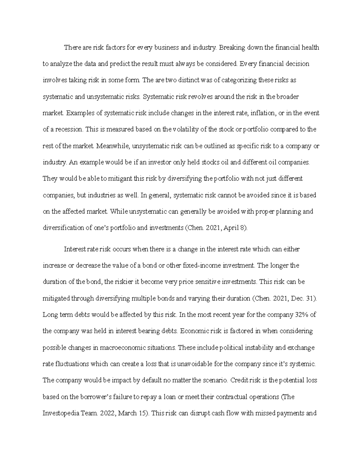 Module 4 Case Study - There are risk factors for every business and ...