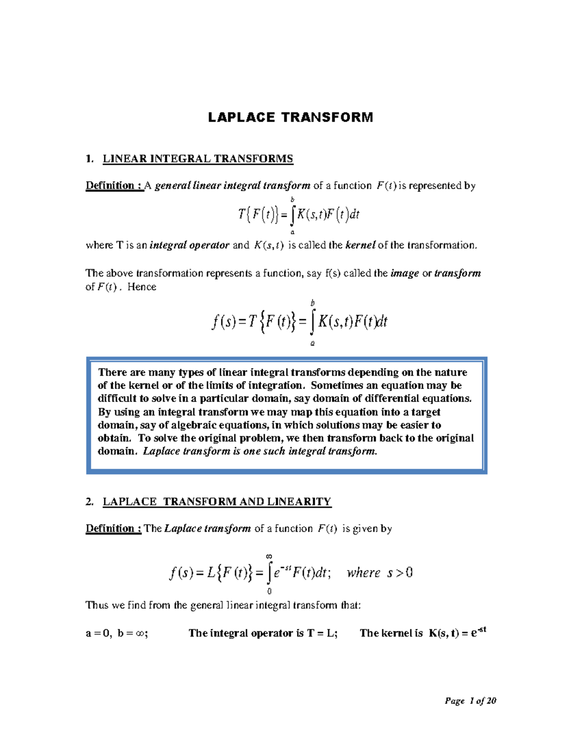 Laplace Transforms Lecture Notes - Bachelor of procurement and contract ...