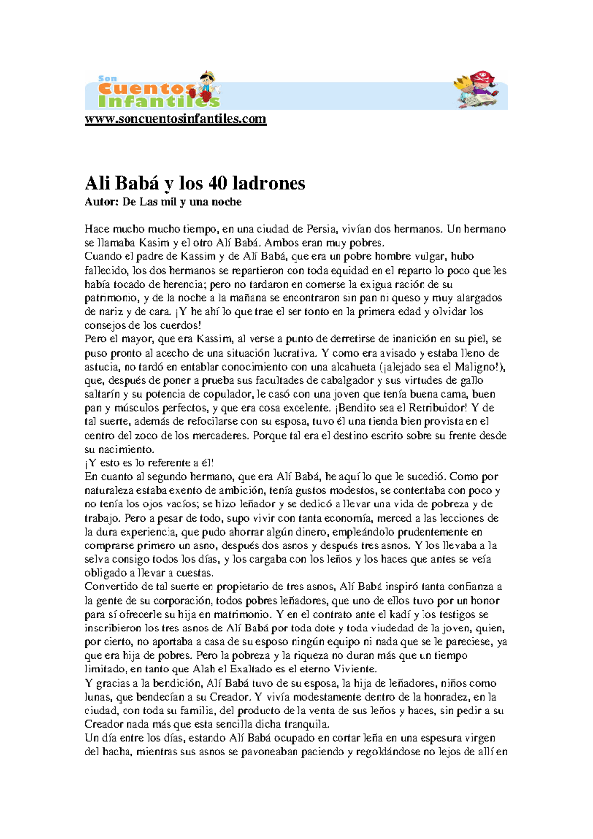 Alibaba y los 40 ladrones - soncuentosinfantiles Ali Babá y los 40 ...