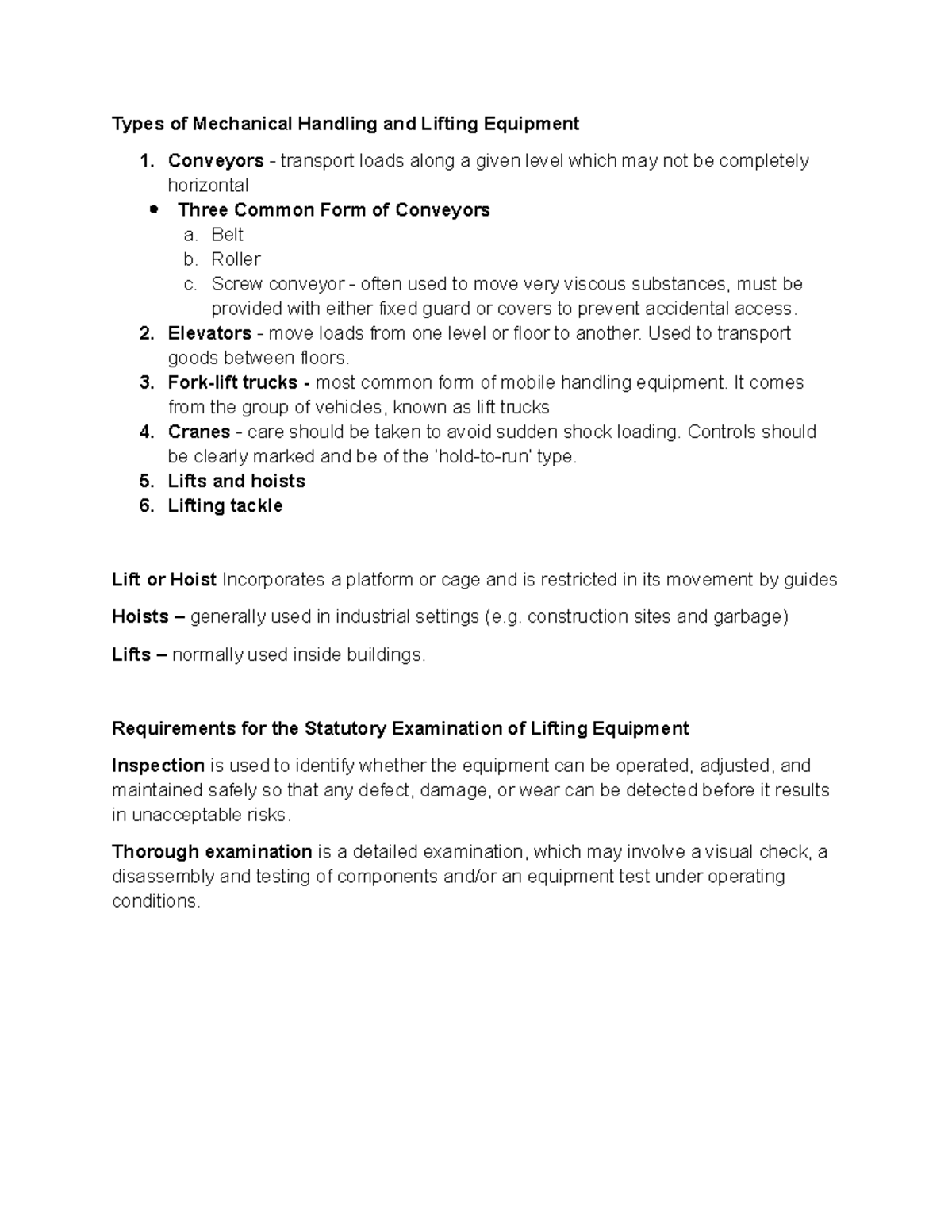 Types of Mechanical Handling and Lifting Equipment - Belt b. Roller c ...