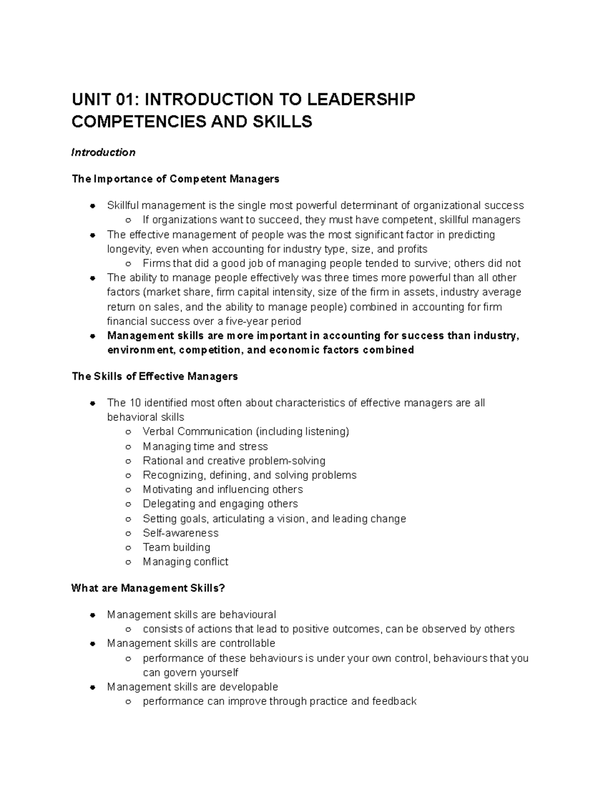 HROB 3100 Unit 1 Notes - UNIT 01: INTRODUCTION TO LEADERSHIP ...