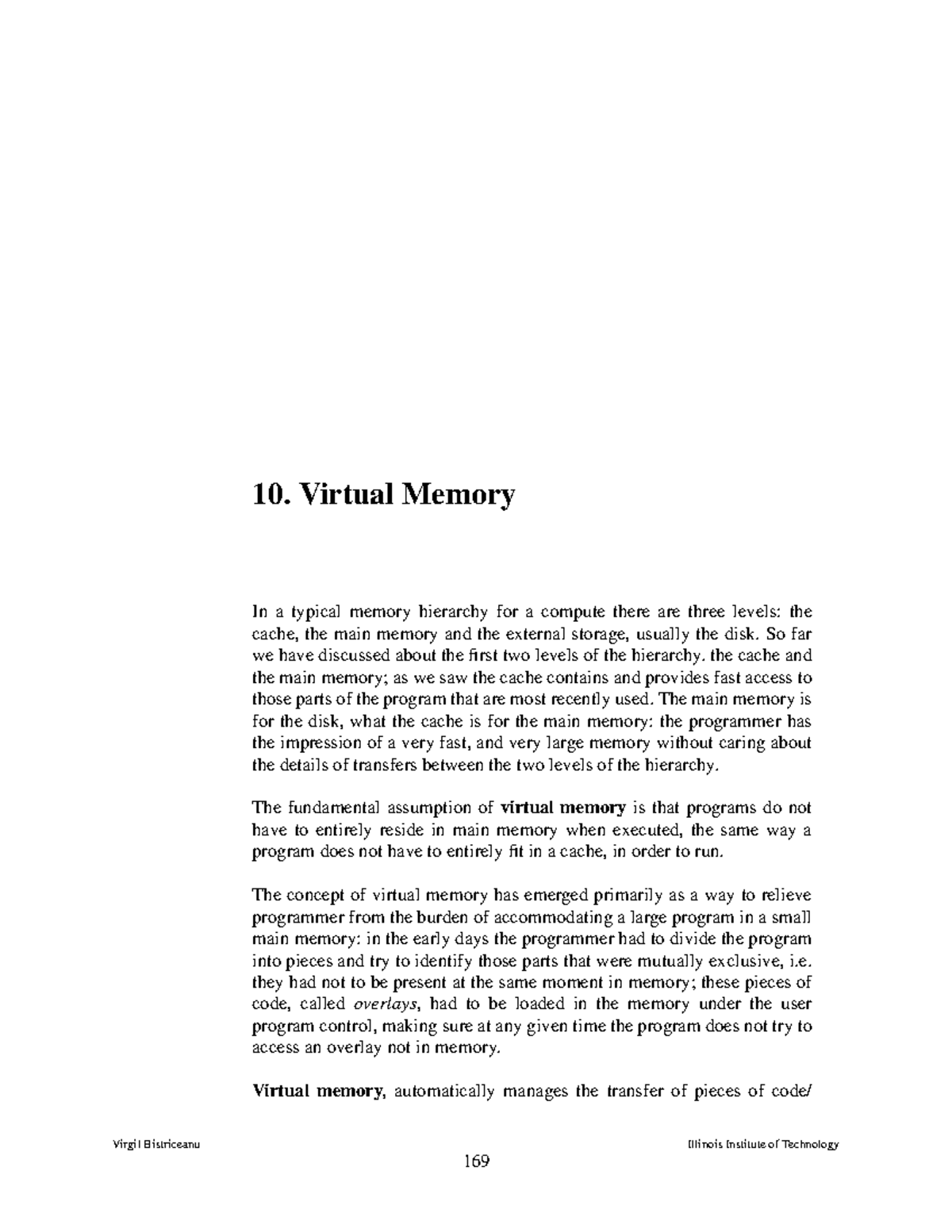 Chapter 10 - Notes on Virtual Memory - Virgil Bistriceanu Illinois ...
