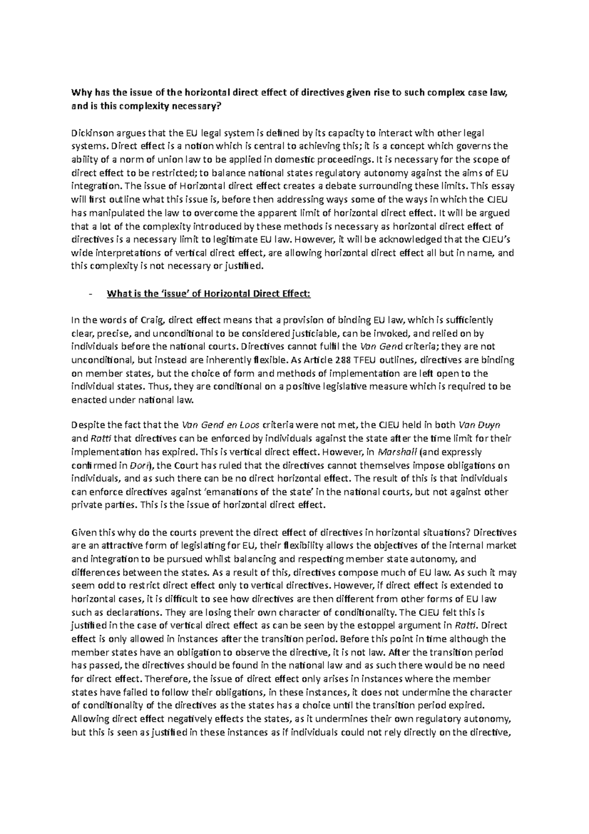 Why has the issue of the horizontal direct effect of directives given ...