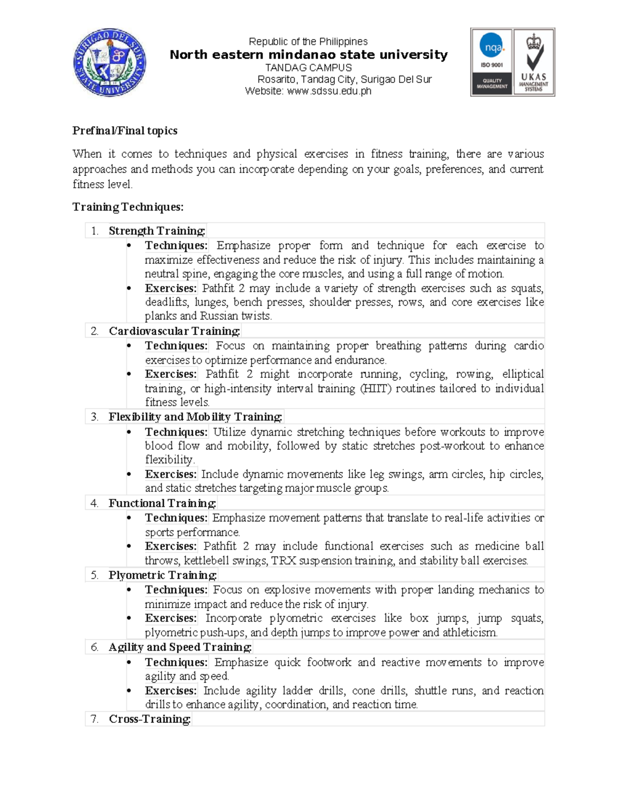 Techniques and Physical exercises training - Republic of the ...