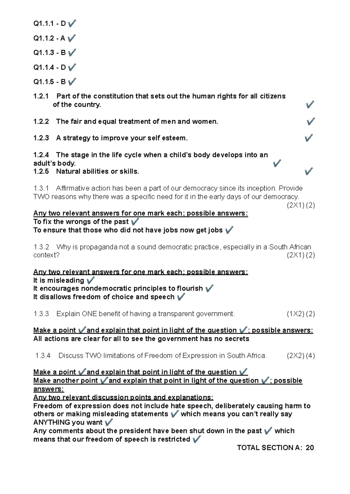 Copy of MEMO Grade 8 LO Exam Term 2 - 2019 June - Q1.1 - D Q1.1 - A Q1 ...