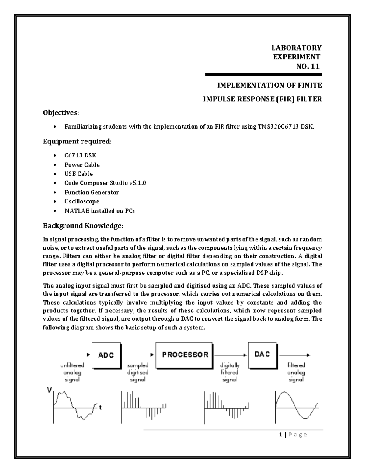 Dsp Lab Manual 11 Implementation Of Finite Impulse Response Filter In Matlab Laboratory