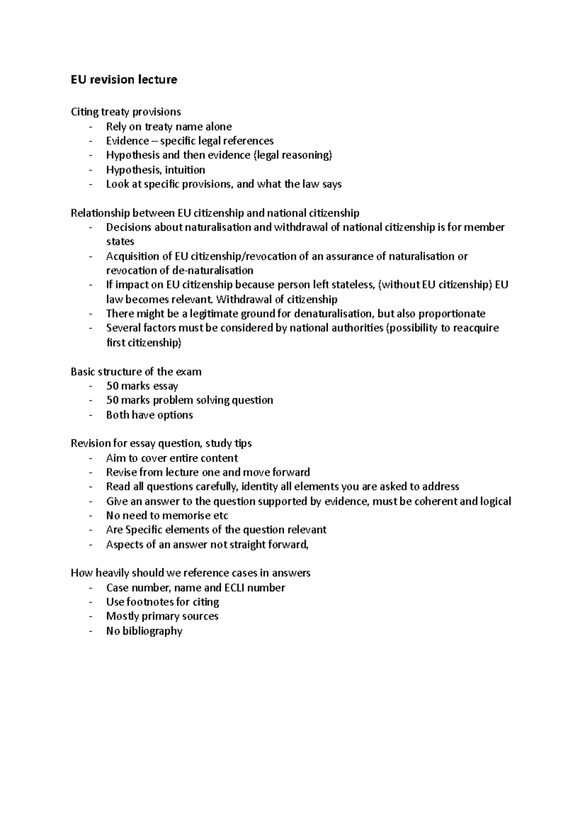 Eu Revision Lecture Eu Revision Lecture Citing Treaty Provisions Rely On Treaty Name Alone