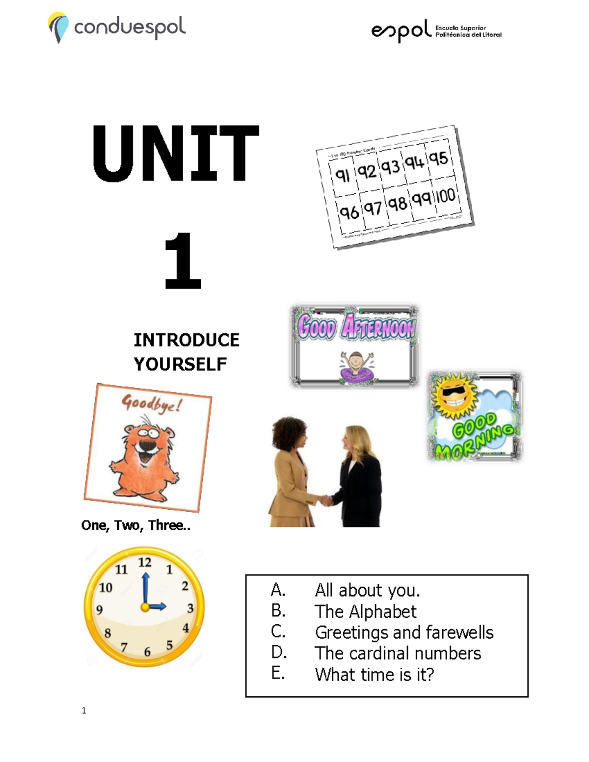 Book english - excelente - UNIT 1 INTRODUCE YOURSELF ####### One, Two ...