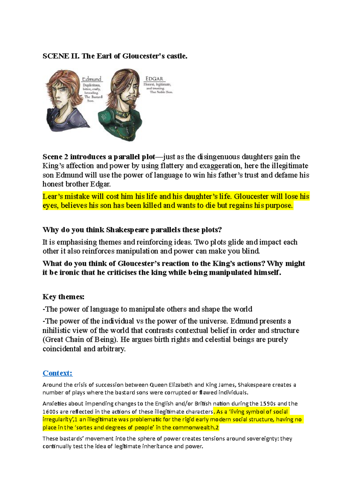 Lear- Act 1 Scene II Notes 2 - SCENE II. The Earl of Gloucester's ...