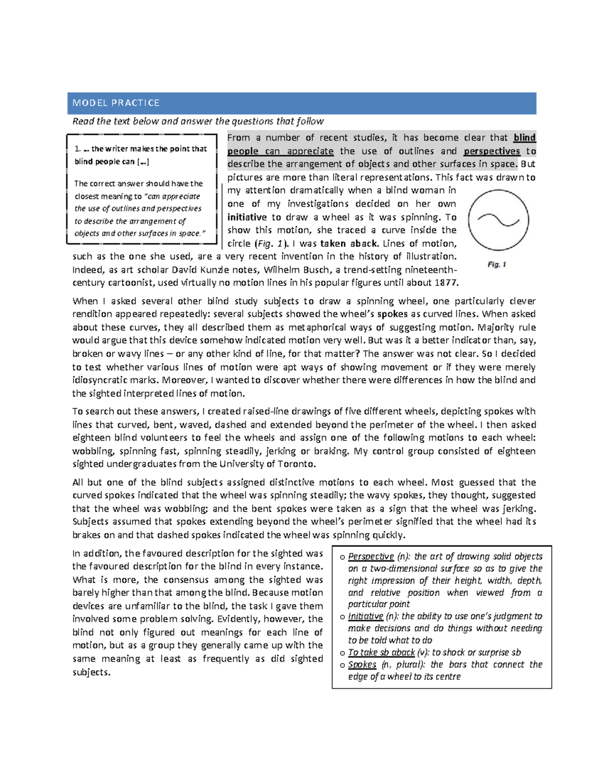 Reading MCQ Type 1- Model Practice - MODEL PR CTICE Read the text below ...