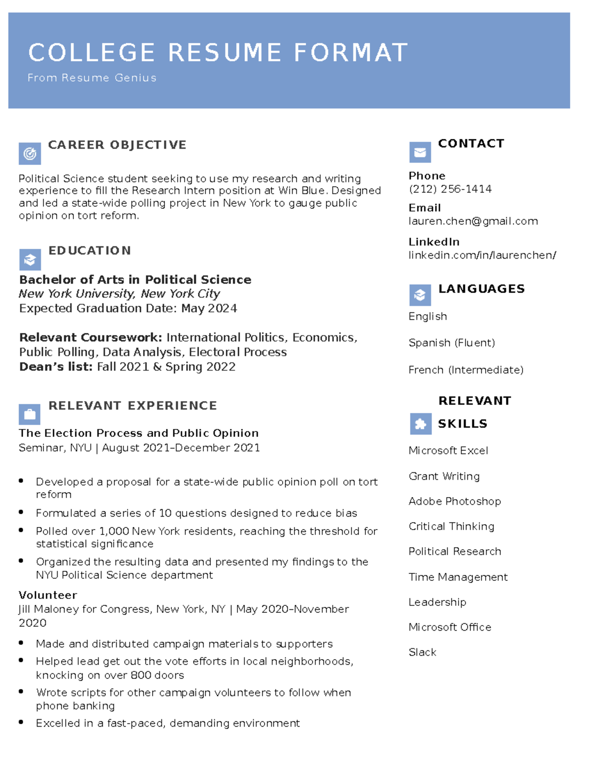 College-resume-format - COLLEGE RESUME FORMAT From Resume Genius CAREER ...