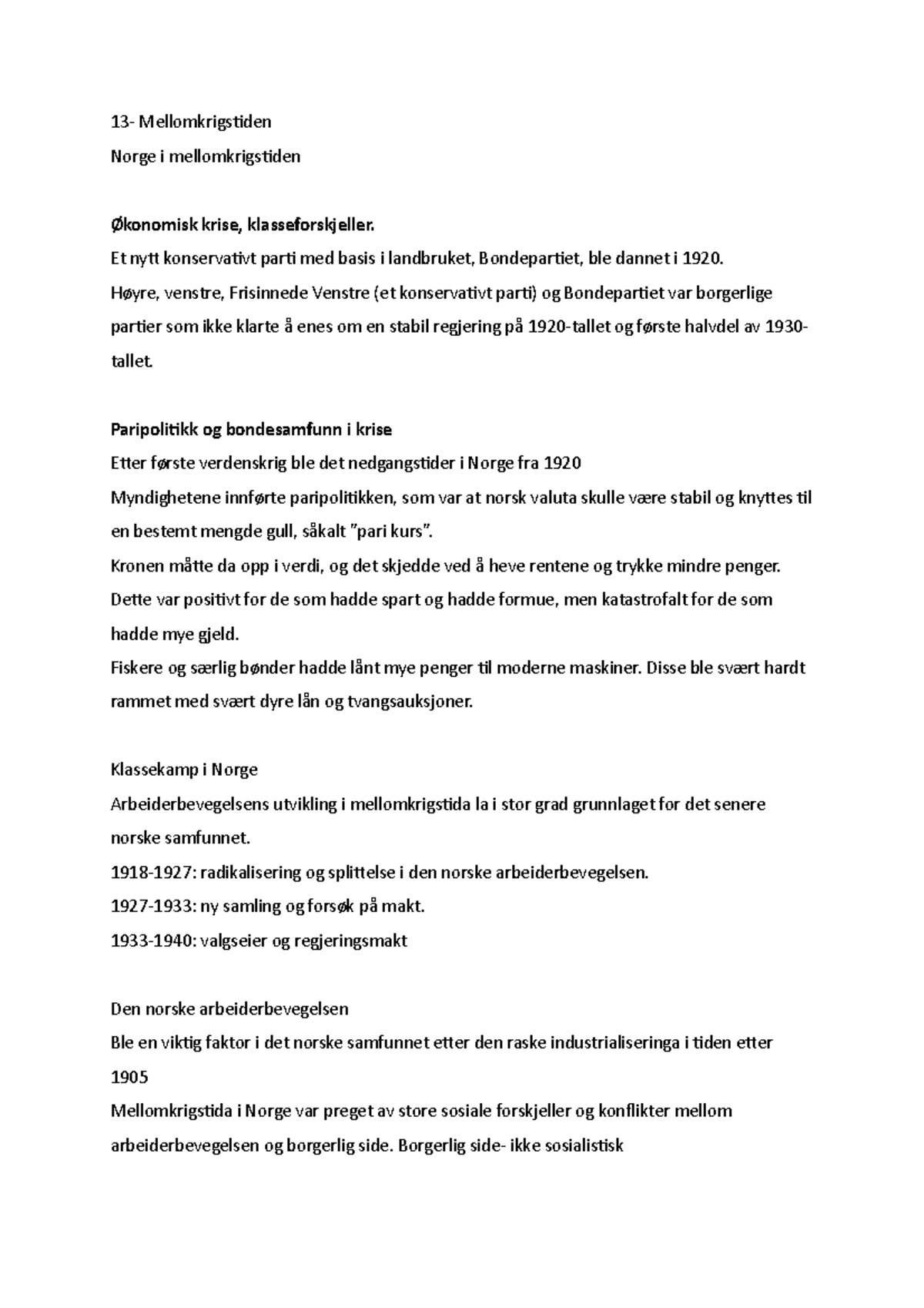 13 - historie vg 2 og 3 boka - 13- Mellomkrigstiden Norge i ...