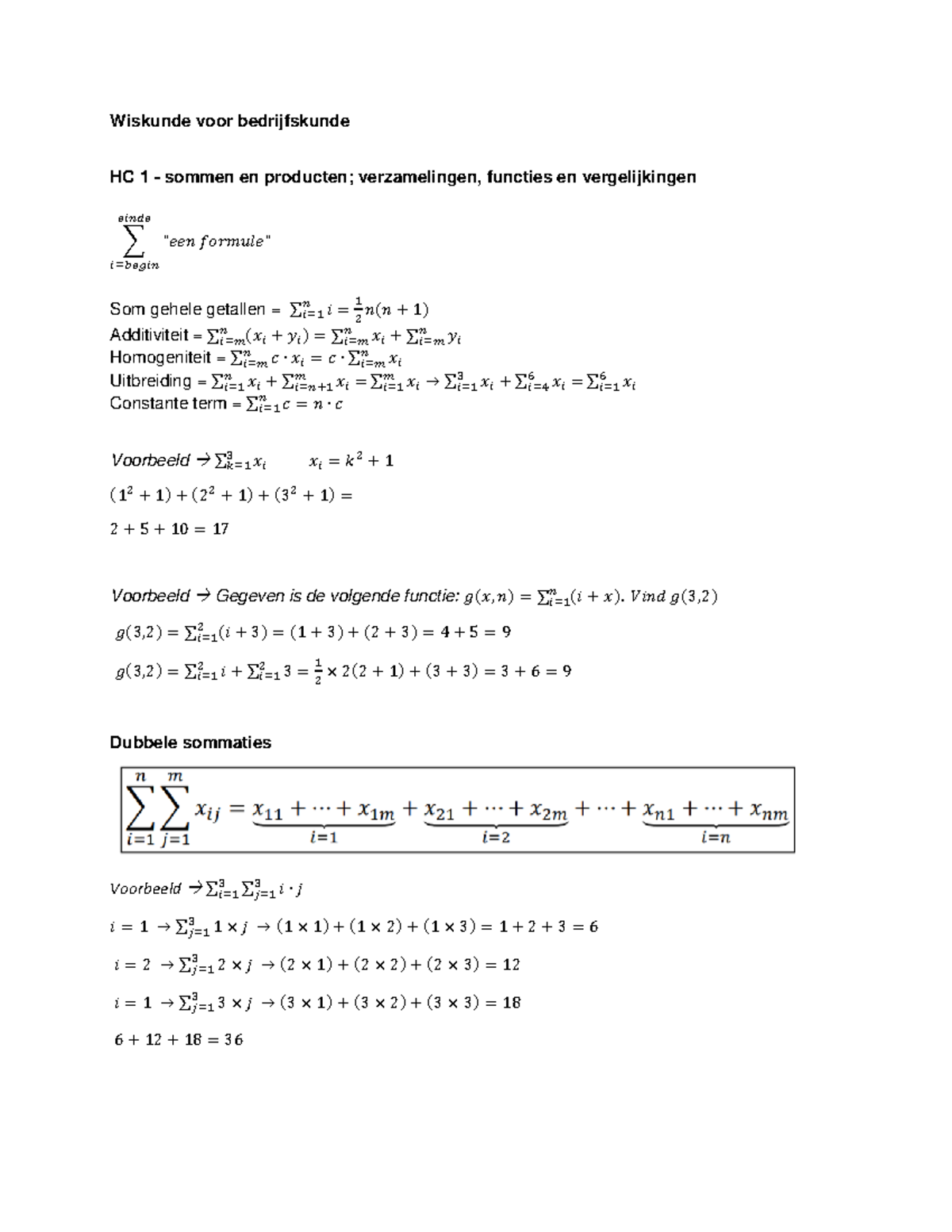 Aantekeningen + voorbeelden wiskunde voor bedrijfskunde - Wiskunde voor ...