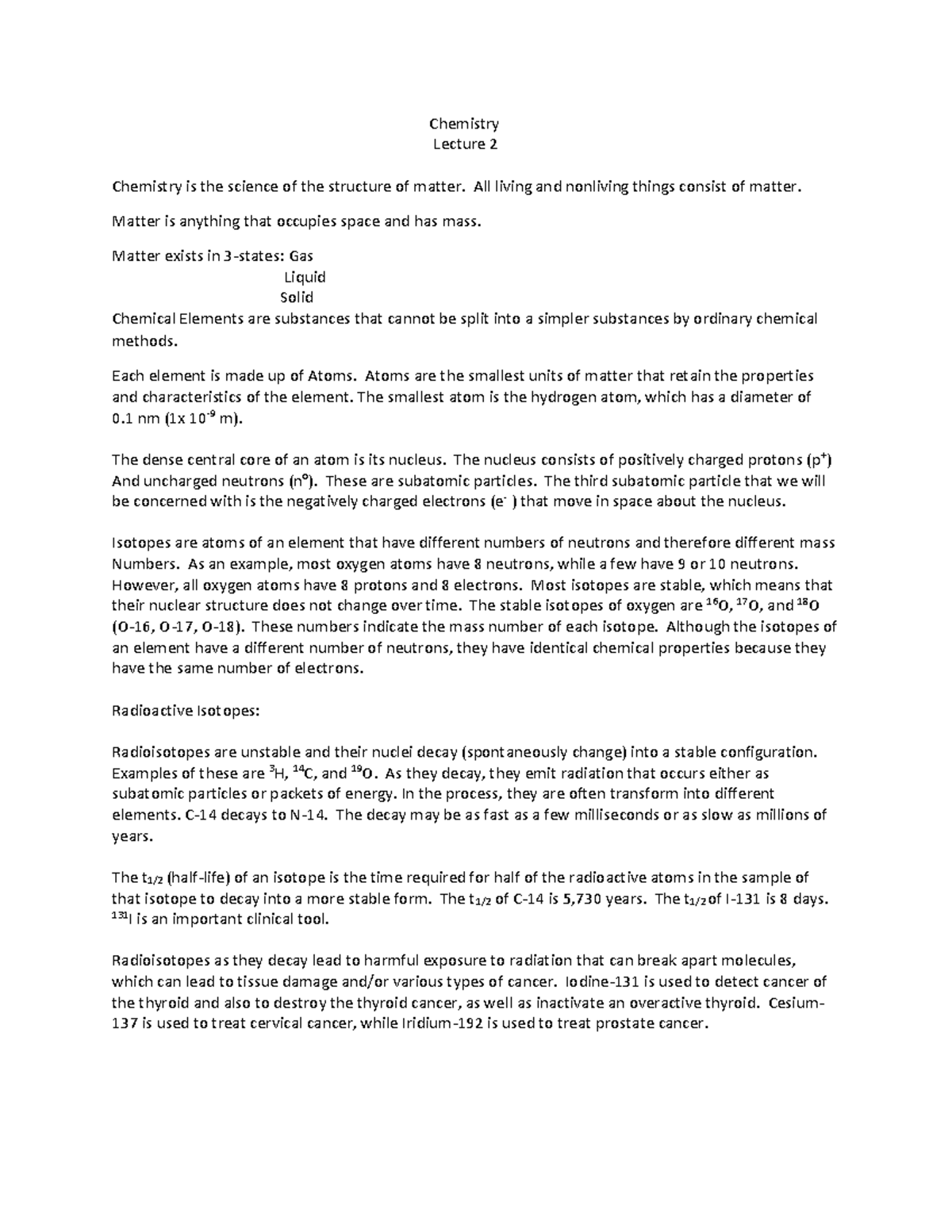 chapter 2 Chemistry overview for anatomy - Chemistry Lecture 2 ...