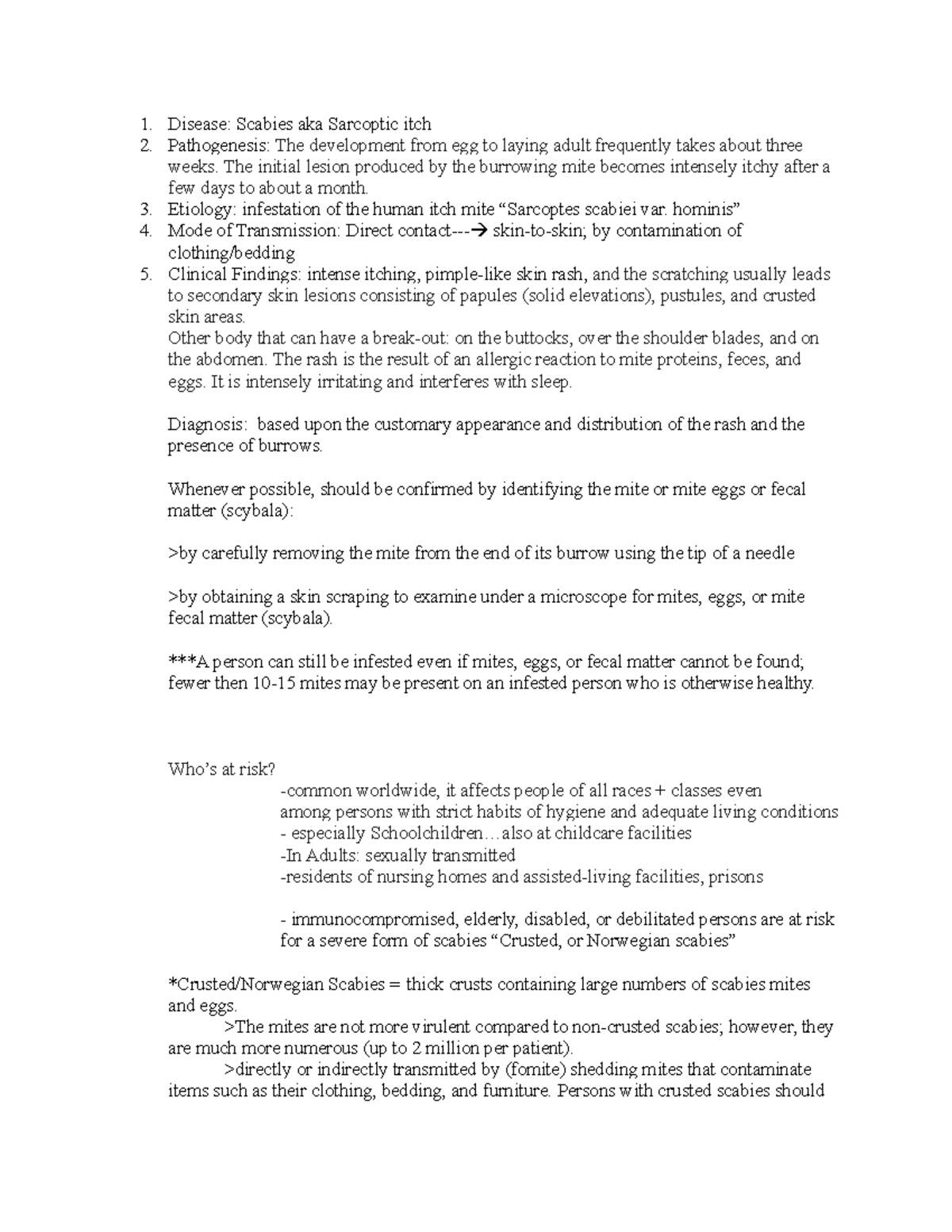 Scabies Disease - review - BIO206 - Studocu