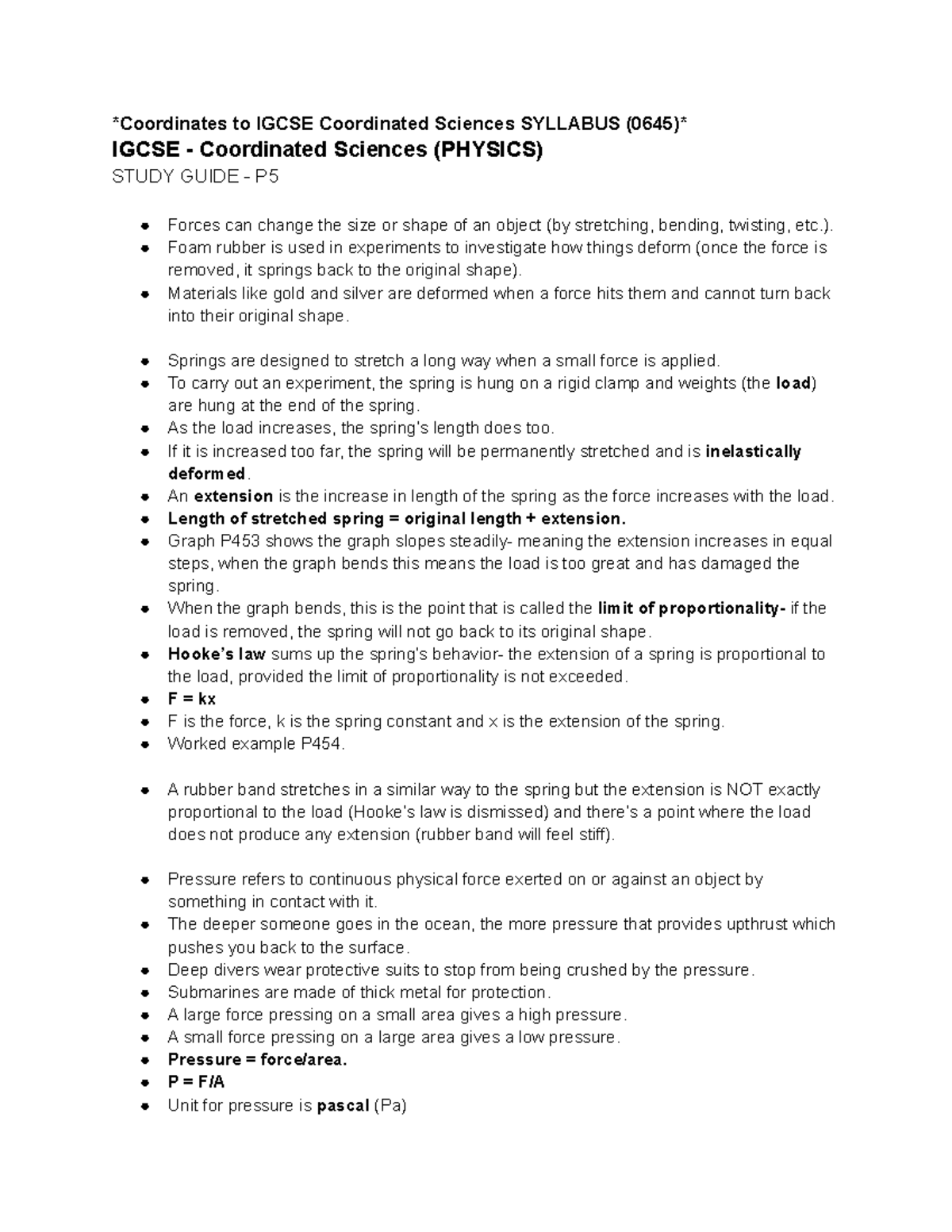 P5. Forces and matter - Notes for IGCSE Coordinated Sciences ...