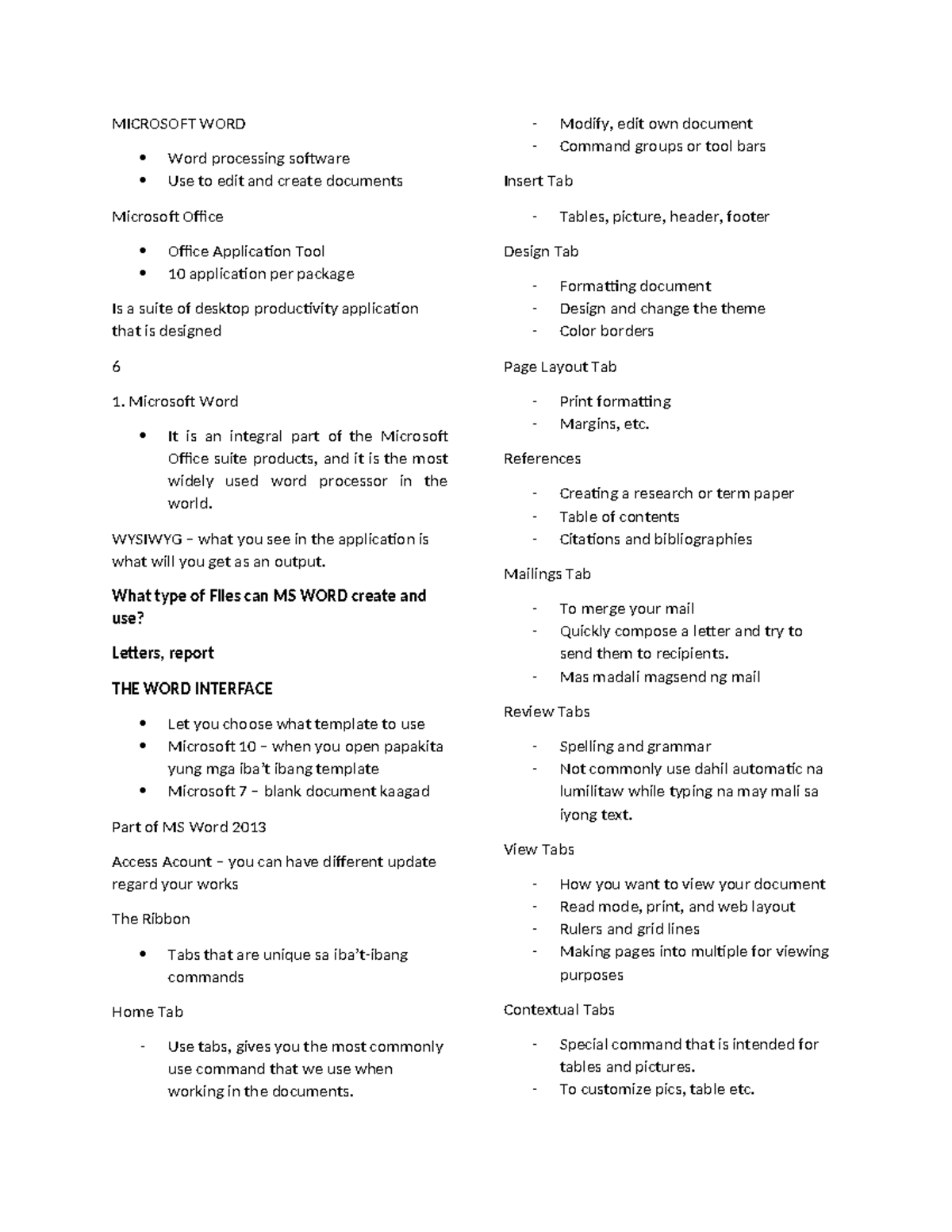 Chapter 3 Microsoft WORD - MICROSOFT WORD Word processing software Use ...