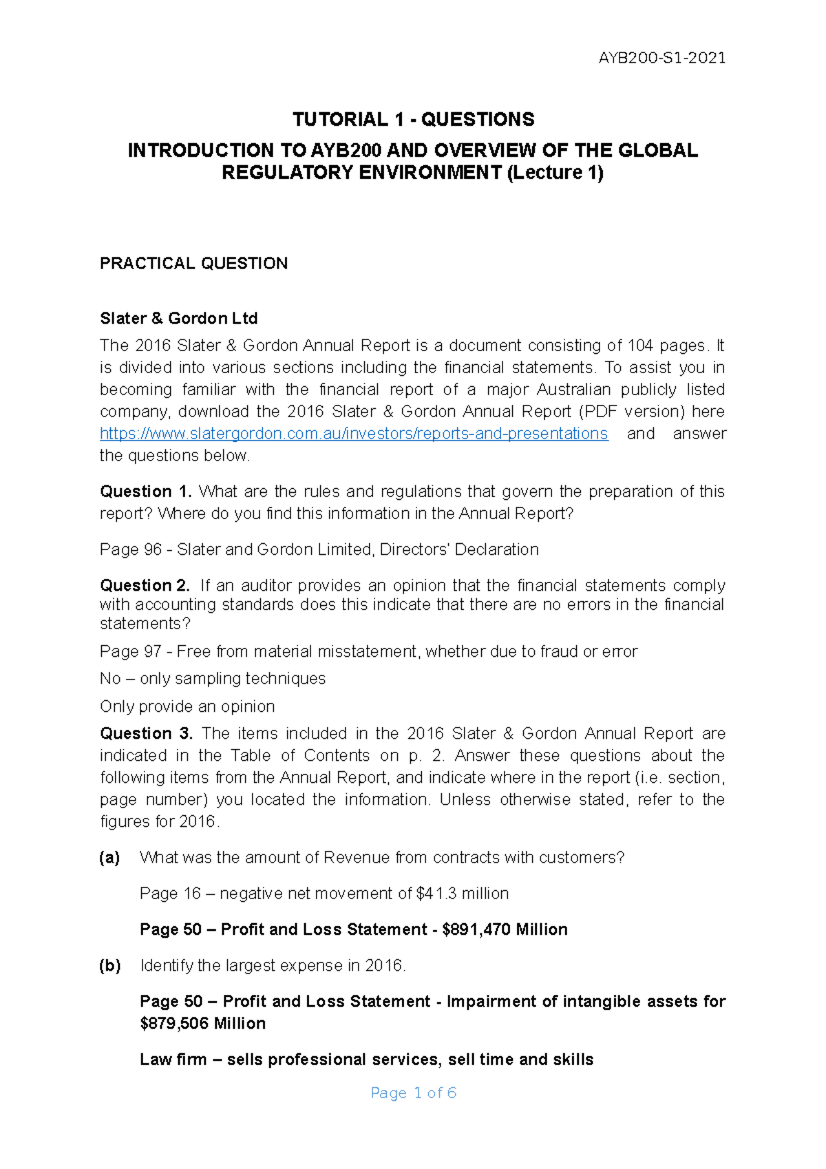 Ayb200 2021 1 L1 Tutorial Questions Tutorial 1 Questions Introduction To Ayb200 And Overview