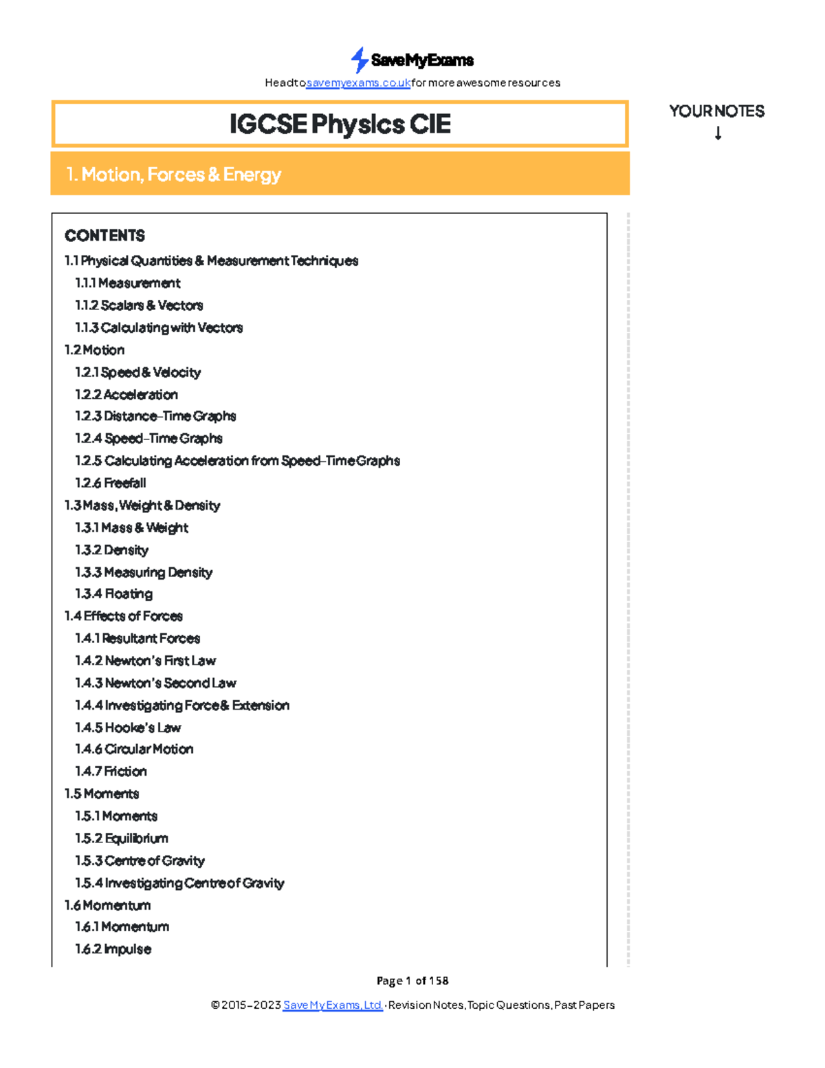 General Physics - Page 1 of 158 IGCSE Physics CIE 1. Motion, Forces ...