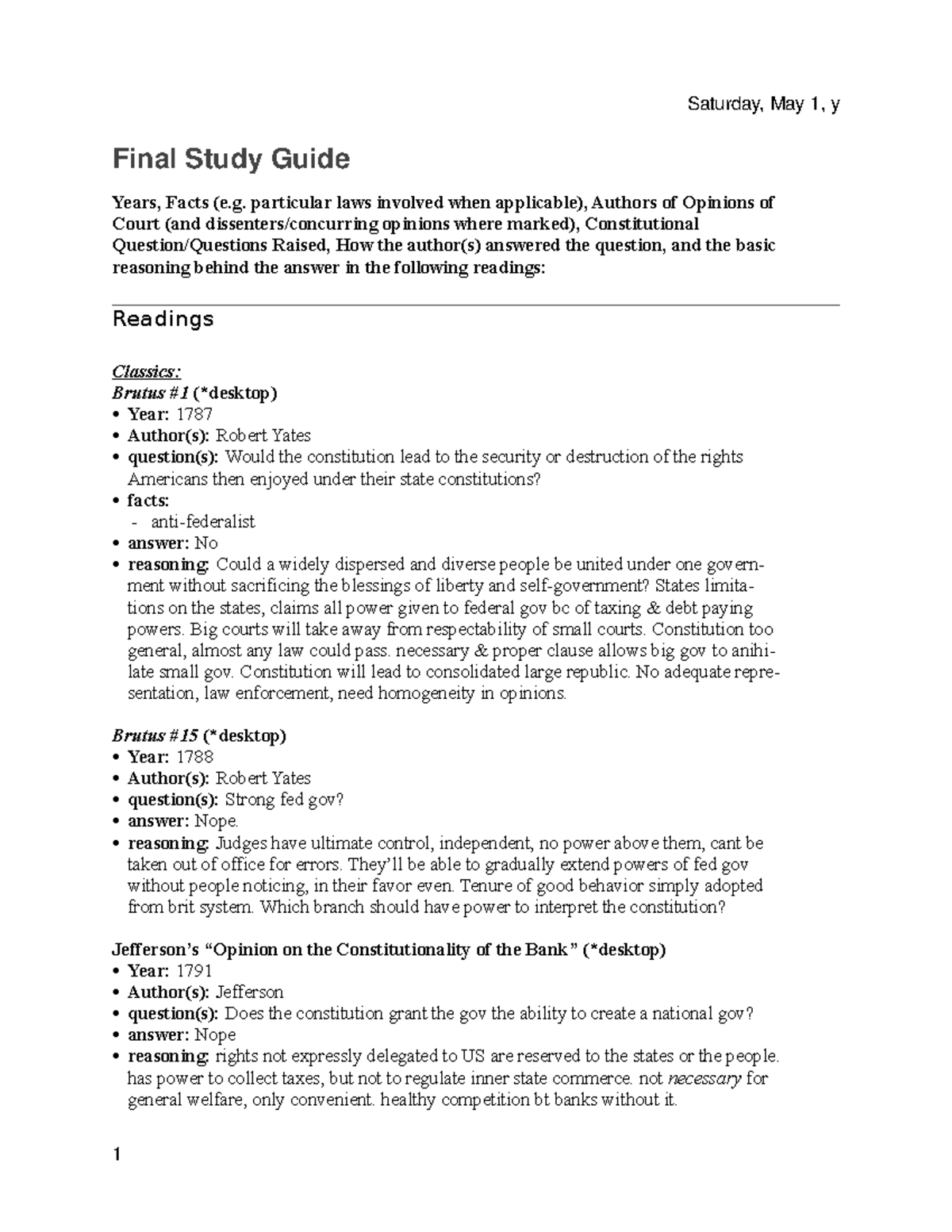 Lecture notes - All lectures - Final Study Guide Years, Facts (e ...