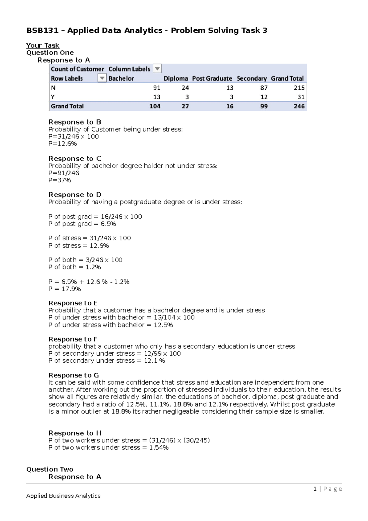 Problem Solving Task 3 Task 3 Bsb131 Applied Data Analytics Problem Solving Task 3 Your