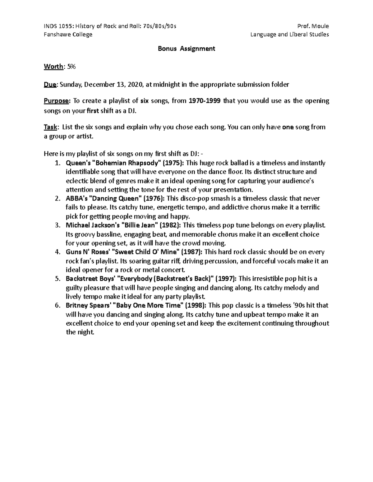 Bonus Assignment - INDS 1095: History of Rock and Roll: 70s/80s/90s ...