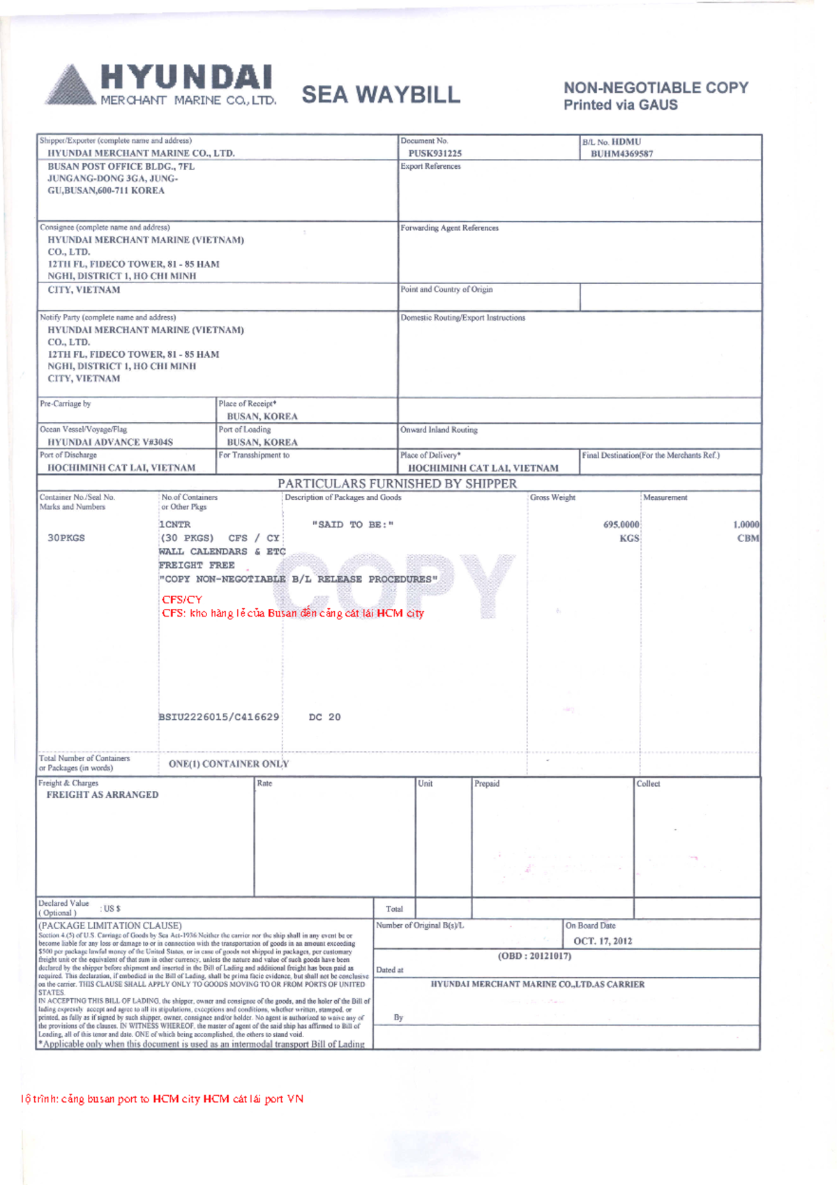 Seaway B - van tai bao hiem - Kinh Te Quoc Te - Studocu