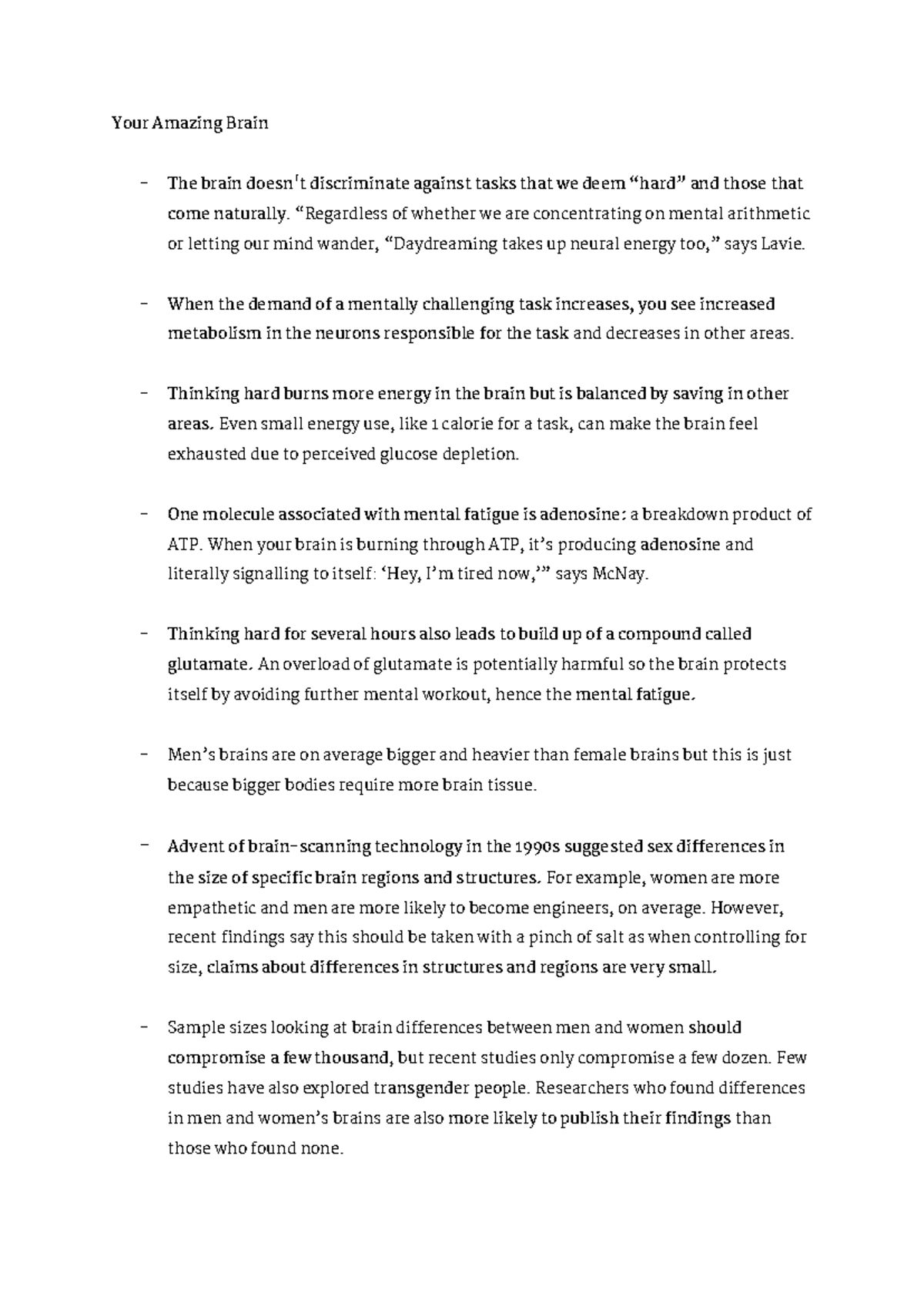 Week 1 & 2 'Your Amazing Brain' Reading - Your Amazing Brain - The ...