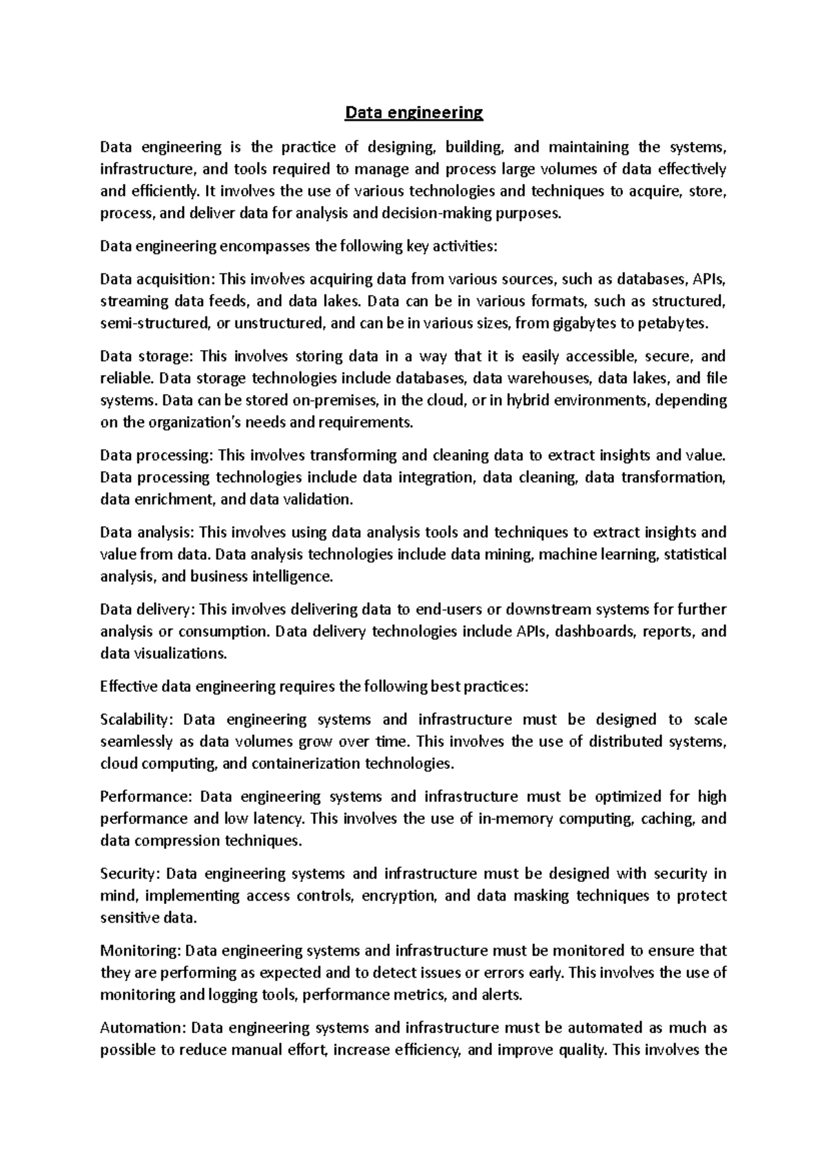 Data engineering - Data engineering Data engineering is the practice of ...