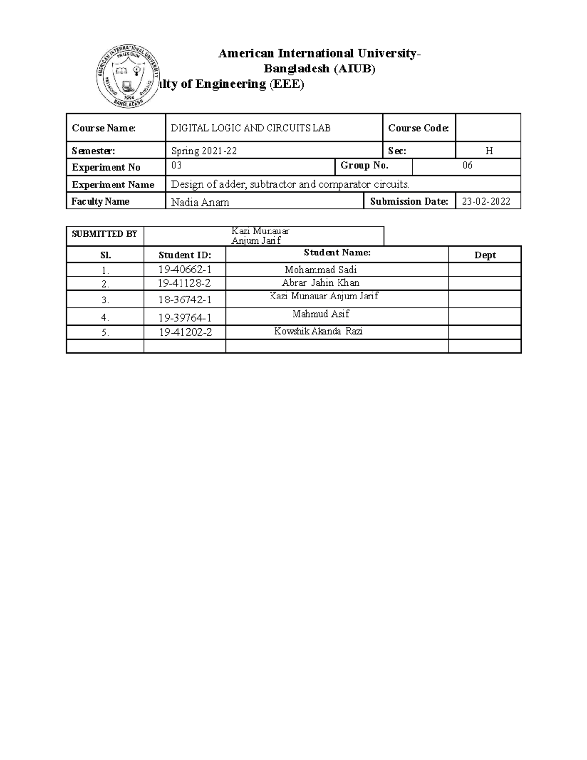 DLC Experiment 3 Group 6 - American International University ...